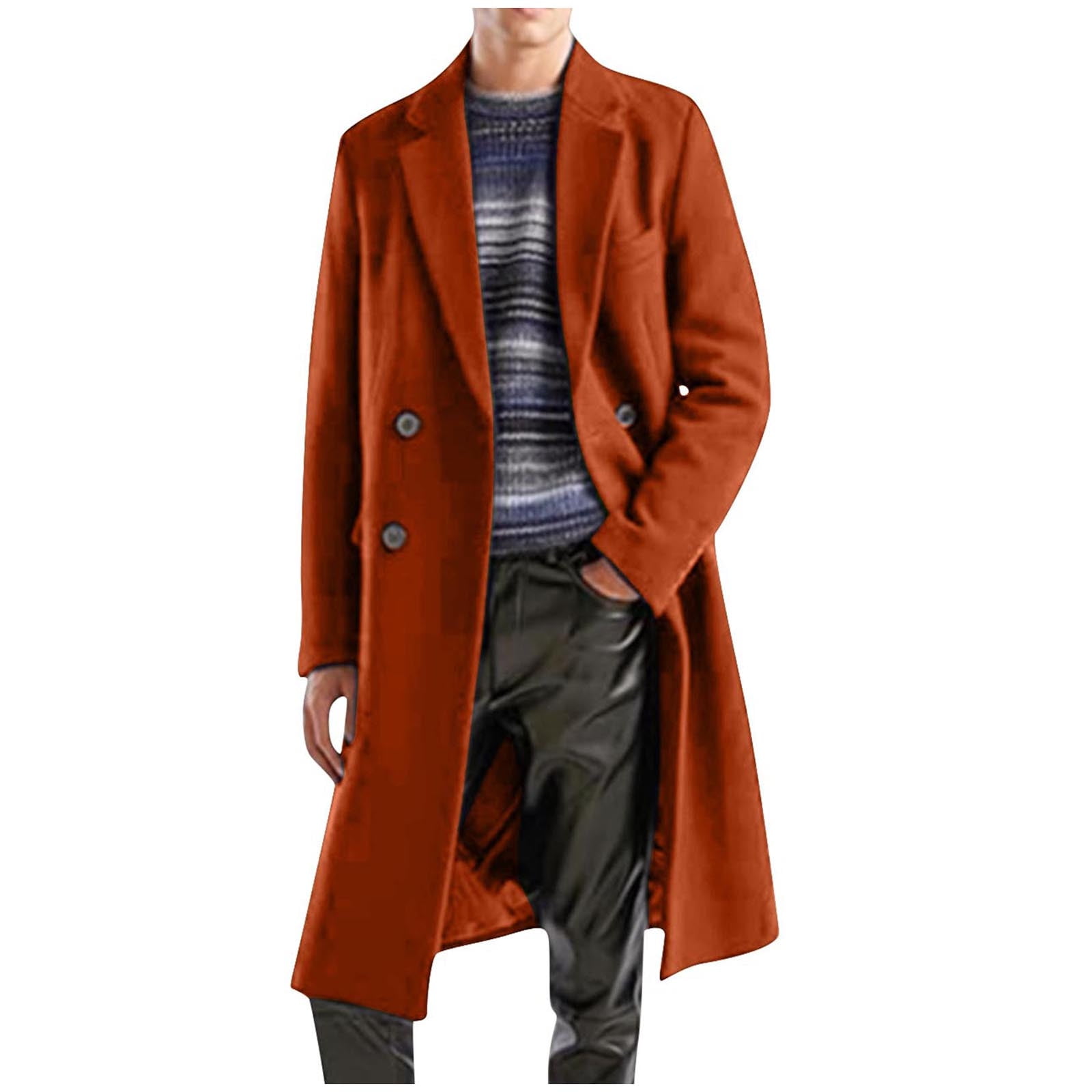 Kalauyu Men's Wool Blend Pea Coat Notched Collar Double Breasted ...