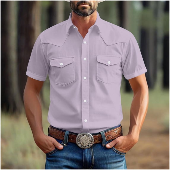 Kalauyu Mens Short Sleeve Button Down Casual Regular Fit Lightweight ...