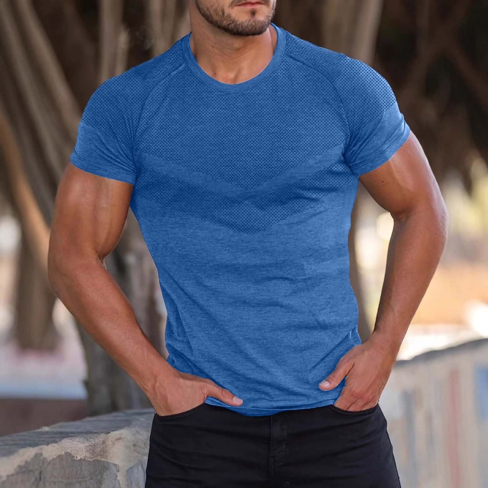 Kalauyu Mens Short Sleeve T Shirt Summer Muscle Slim Fitted Crewneck ...