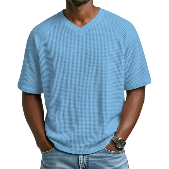 Kalauyu Mens Waffle T Shirts Short Sleeve Classic V Neck T-Shirt Casual ...