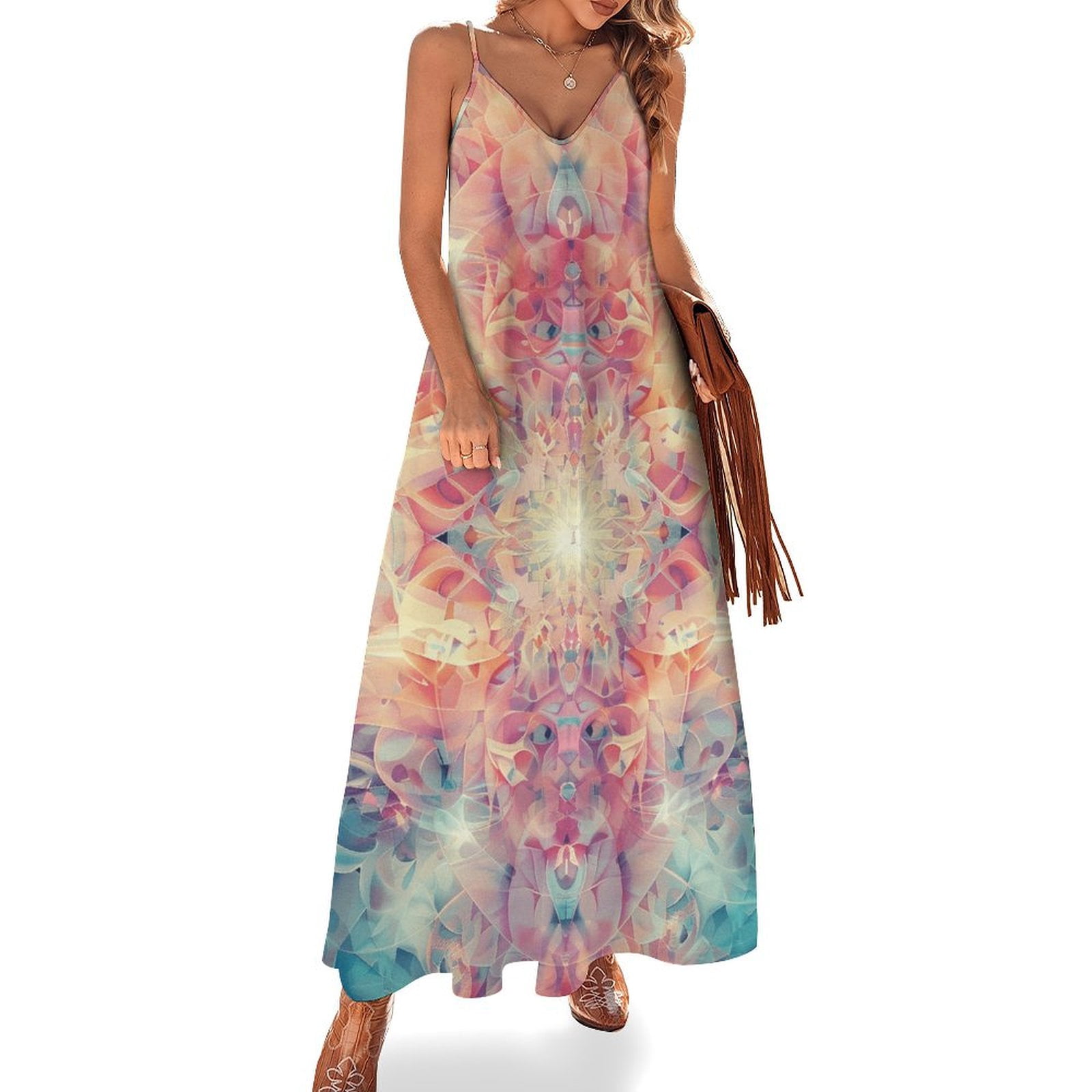 Kaleidoscope Mandala Colorful Floral Boho Fine Art Sleeveless Dress ...
