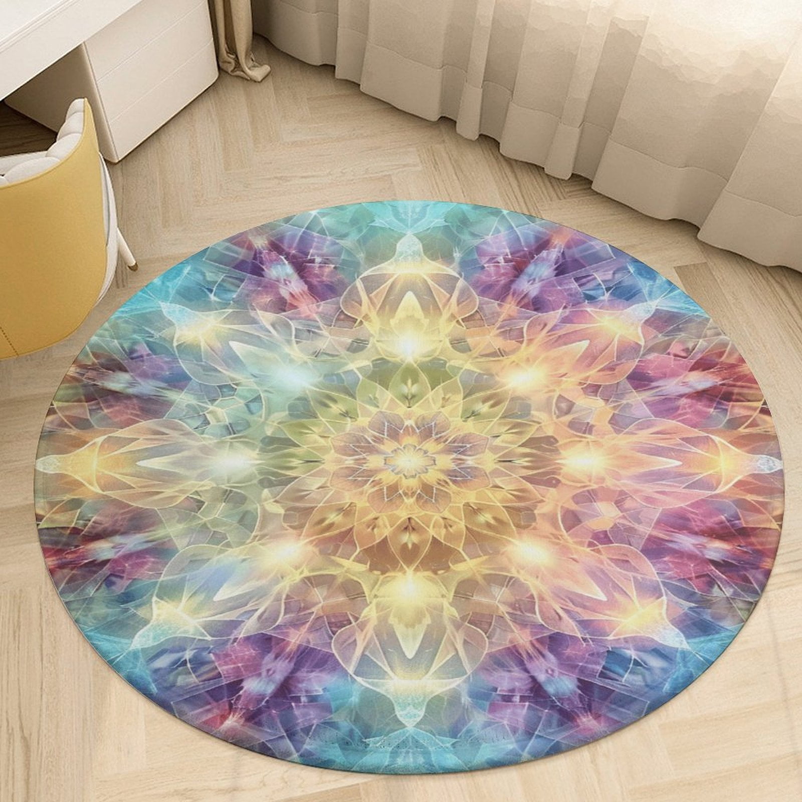 Kaleidoscope Mandala Colorful Floral Boho Soft Bedroom Round Area Rug ...