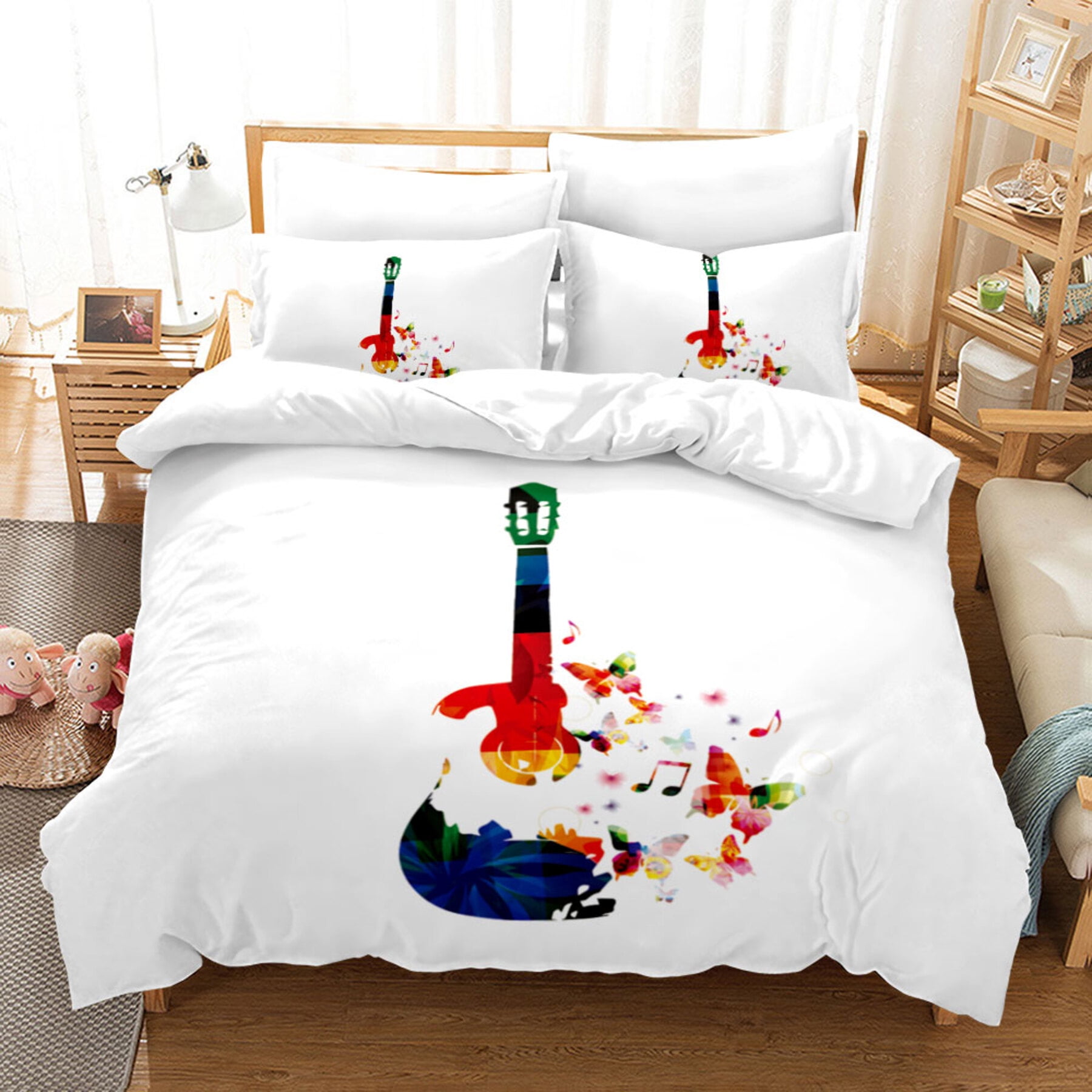 Kaleidoscopic Guitar Bedding Set with Butterflies & Musical Notes ...