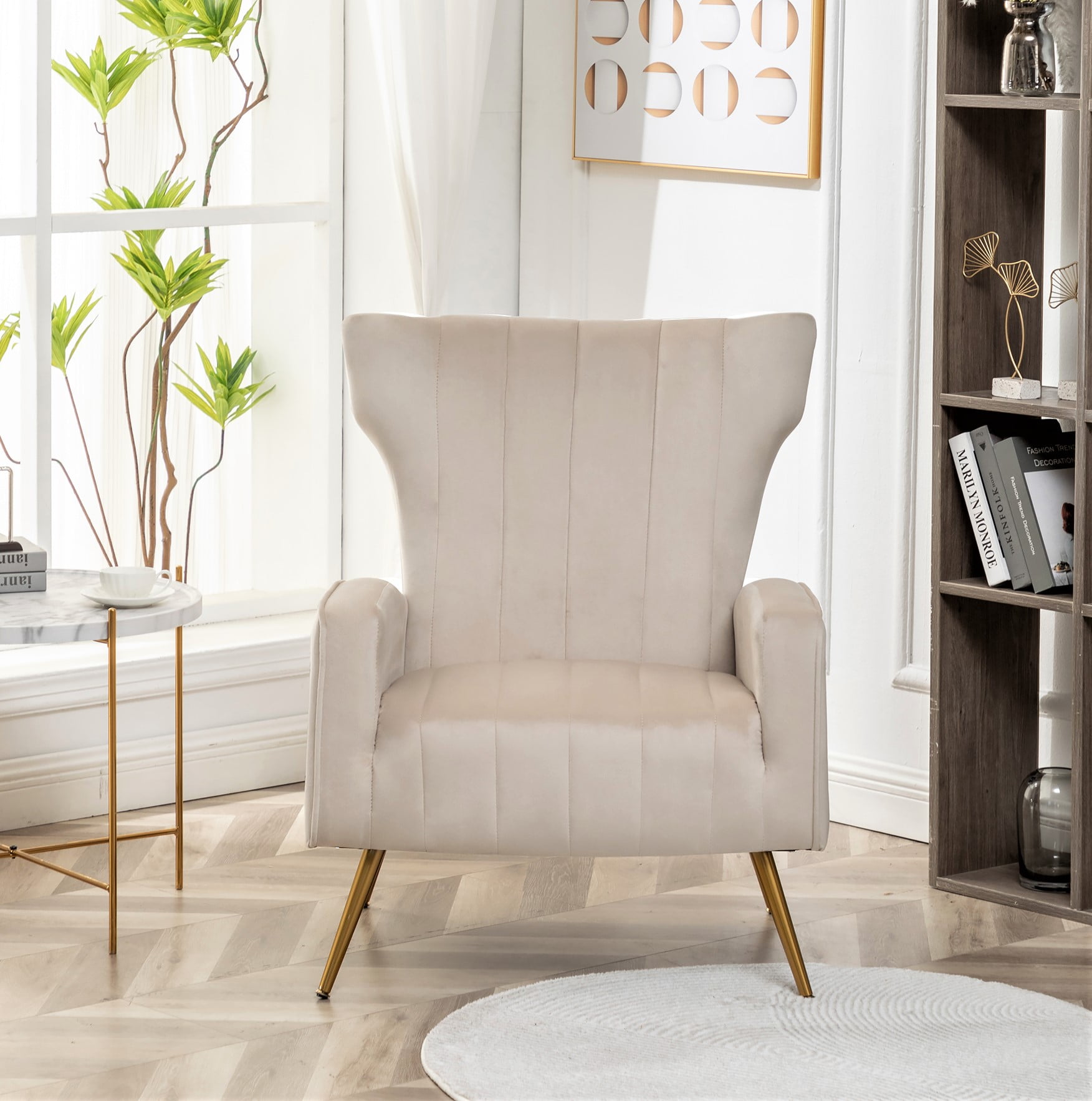 Kaleigh 27.56"W Velvet Sofa Chair with Metal Legs,Beige - Walmart.com