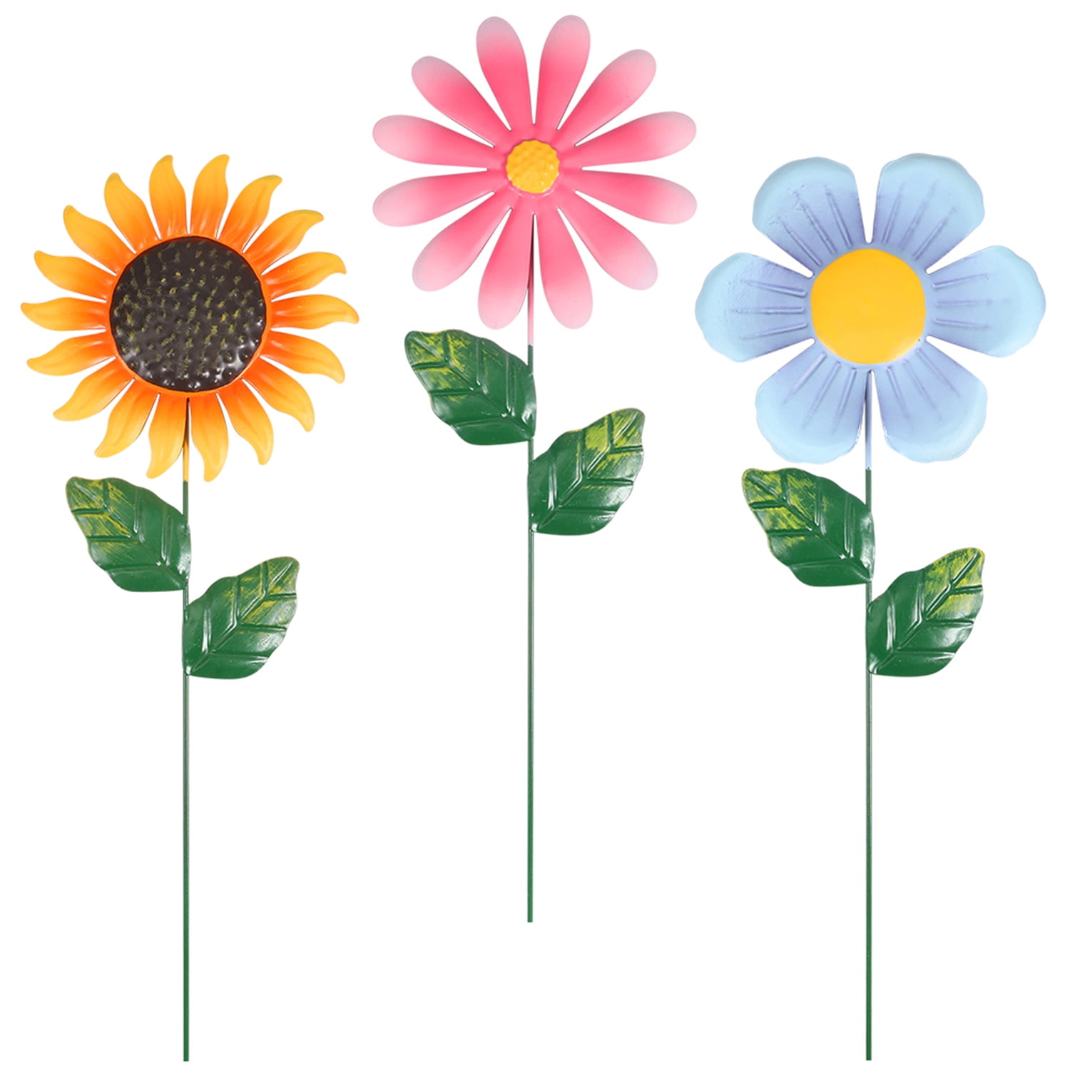 Kalekey Metal Flower Decoration Garden Stakes, 3 Pack 16 inch Garden ...