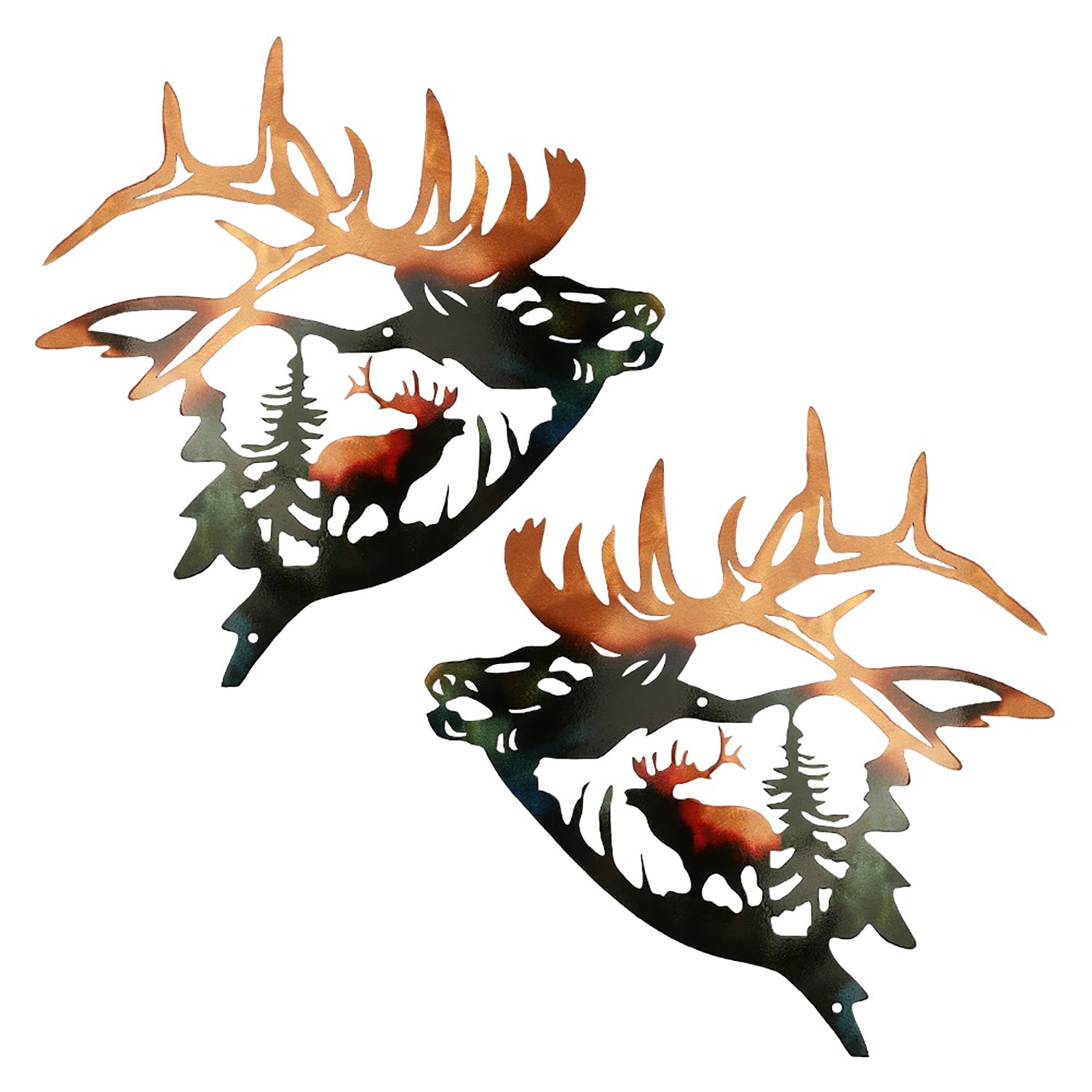Kalekey Set of 2 Elk Wall Art Decor Deer Metal Wall Decor Rustic Cabin ...