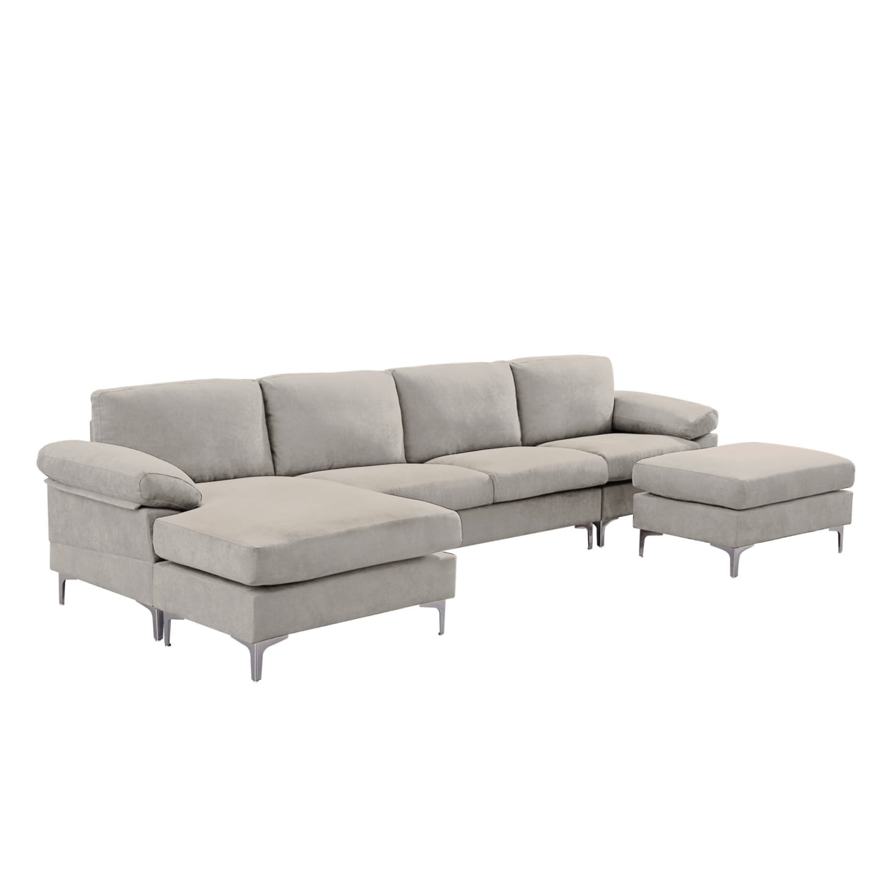 Kali 128 Inch Modern Sectional Lounge Sofa Set Sofa, Gray Velvet Fabric ...