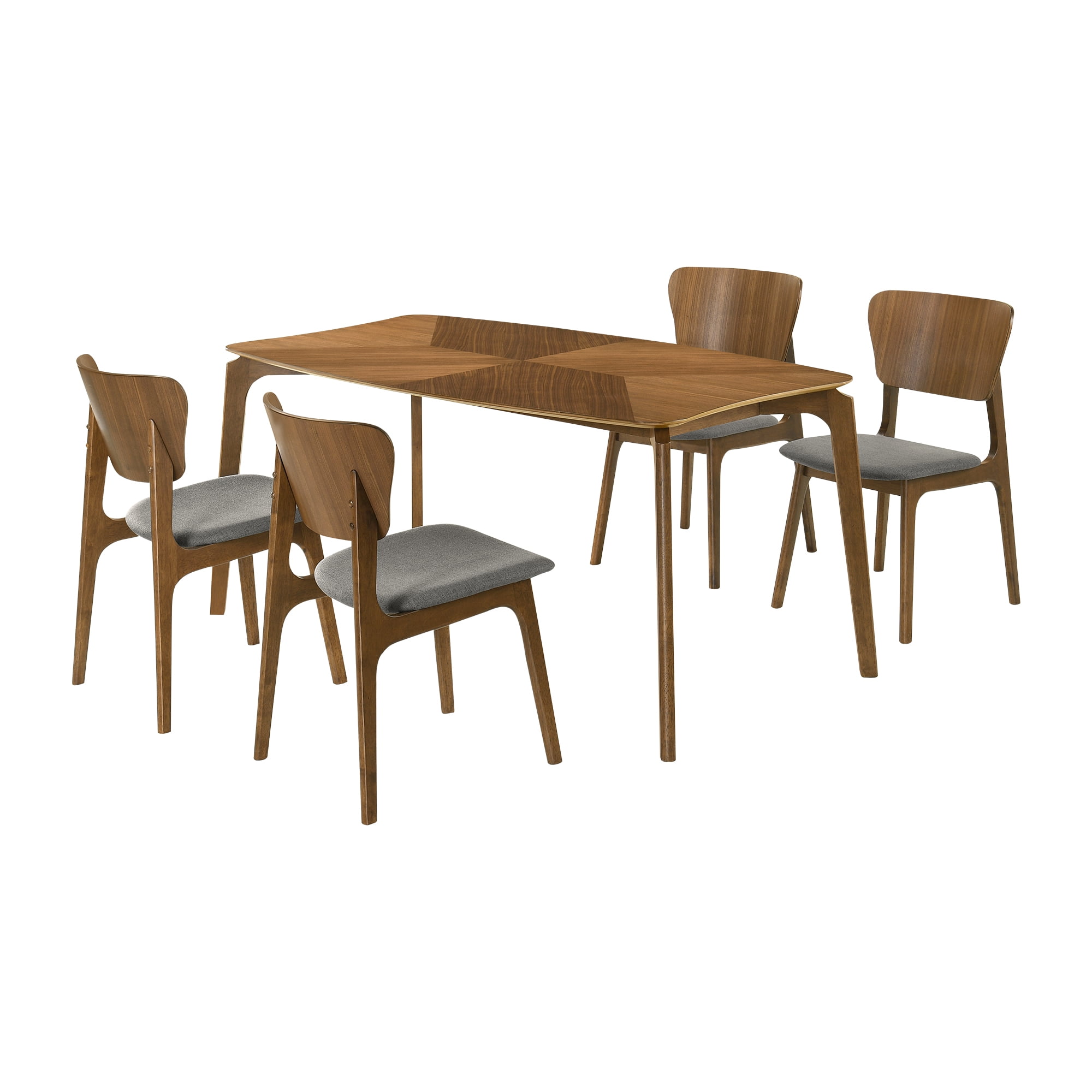 Kalia 5 Piece Wood Dining Set in Walnut Finish with Charcoal Fabric ...