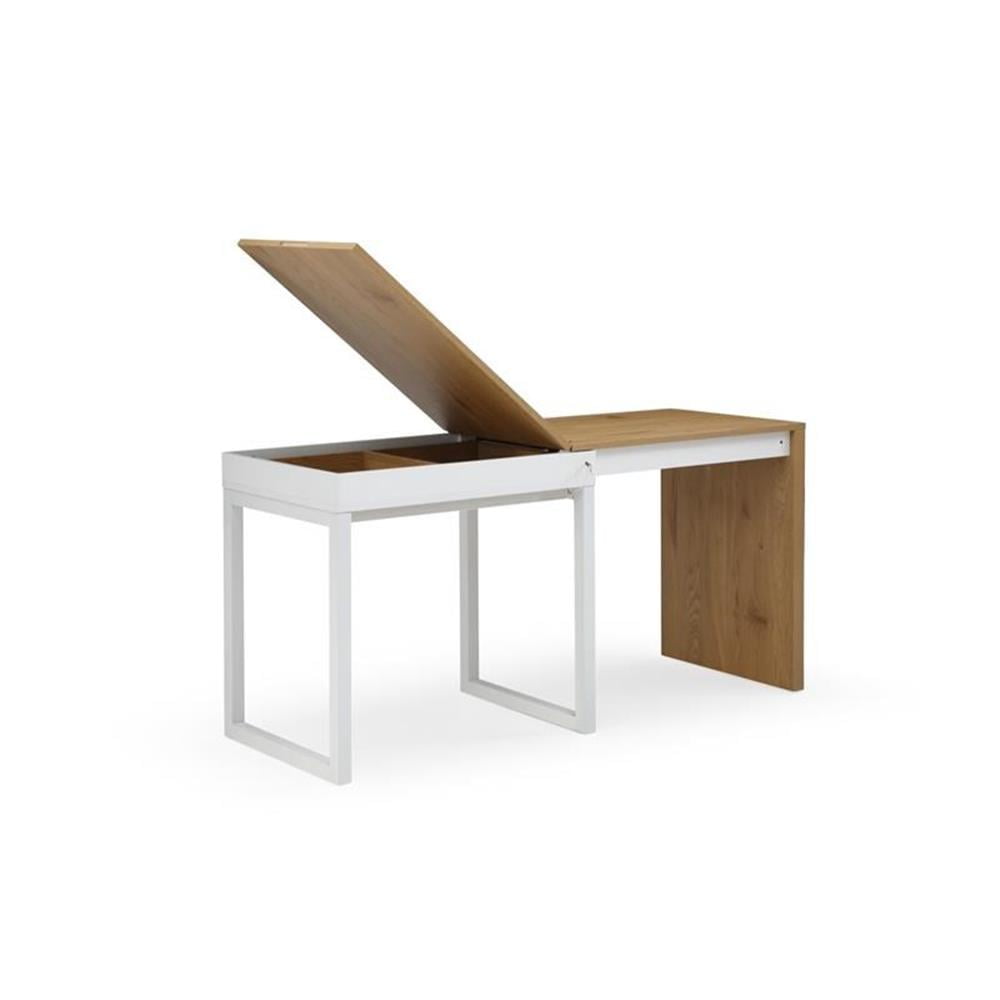 Kaliah White Extendable Modern Wooden Desk with 2 Open Top Storage, 63L ...