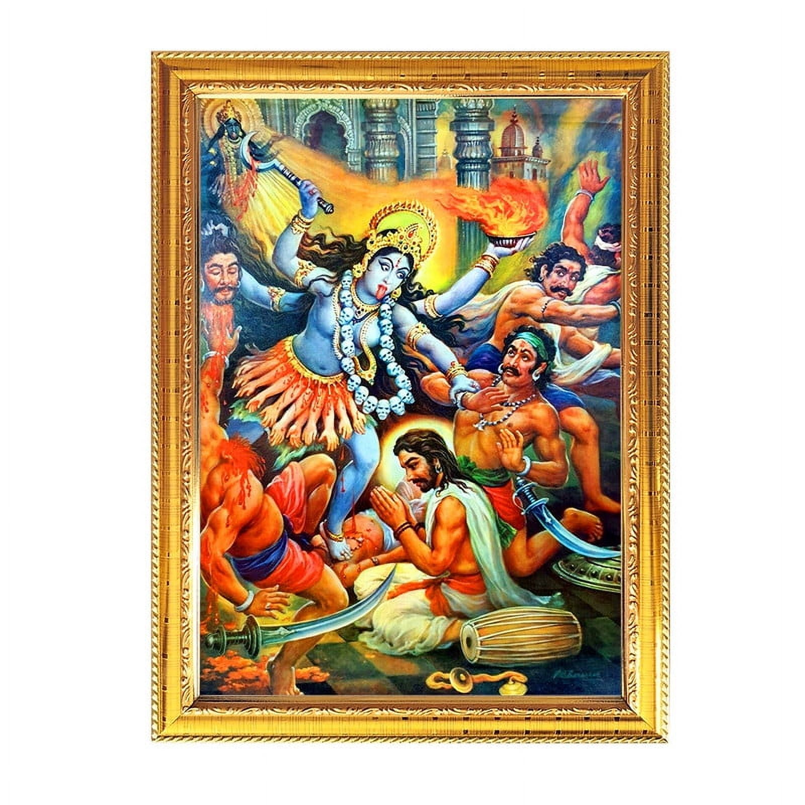 Kalika Mata Goddess Photo With Golden Frame for Indian Pooja Hindu ...