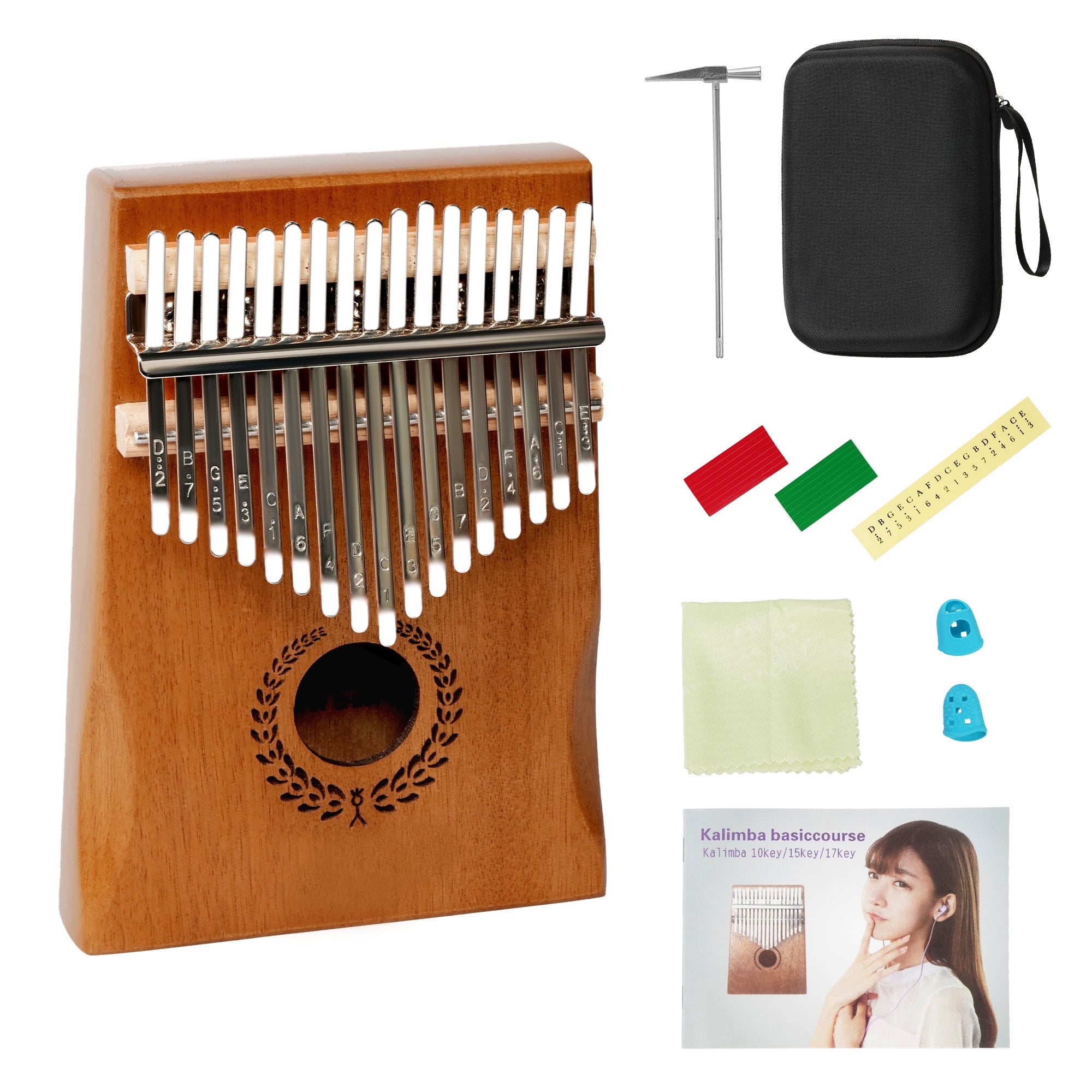 Kalimba 17-Key Thumb Piano with Tuning Hammer, Portable Mahogany Mbira ...
