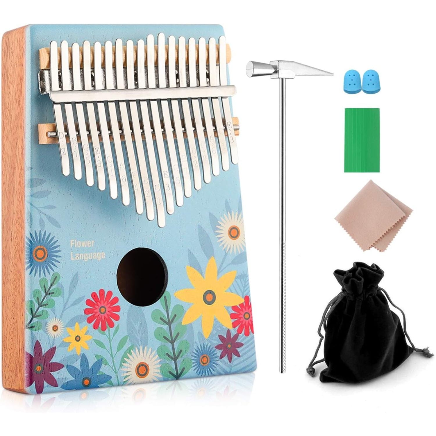 Kalimba 17 key Thumb Piano Finger Piano with Cloth Tuning Kit Hammer ...