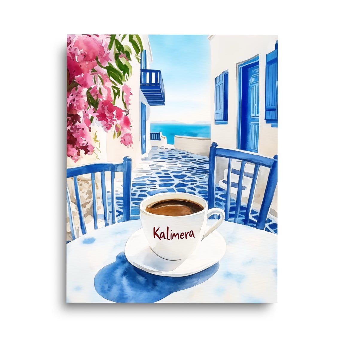 Kalimera Coffee Print, Greek Seaside Art, Mediterranean Cafe Poster ...