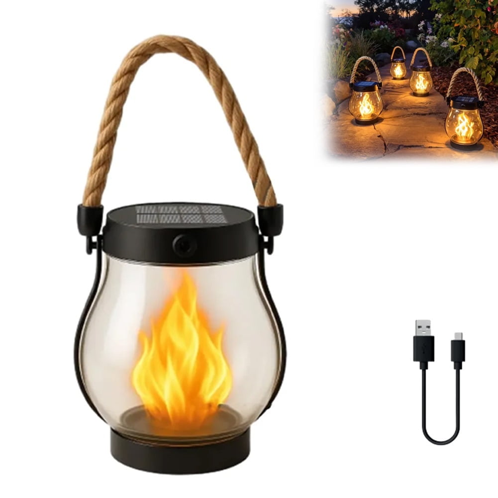 Kaliqo Solar Lantern Outdoor Lights, Dancing Flame Waterproof Hanging ...