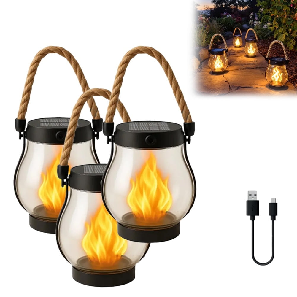 Kaliqo Solar Lantern Outdoor Lights, Dancing Flame Waterproof Hanging ...