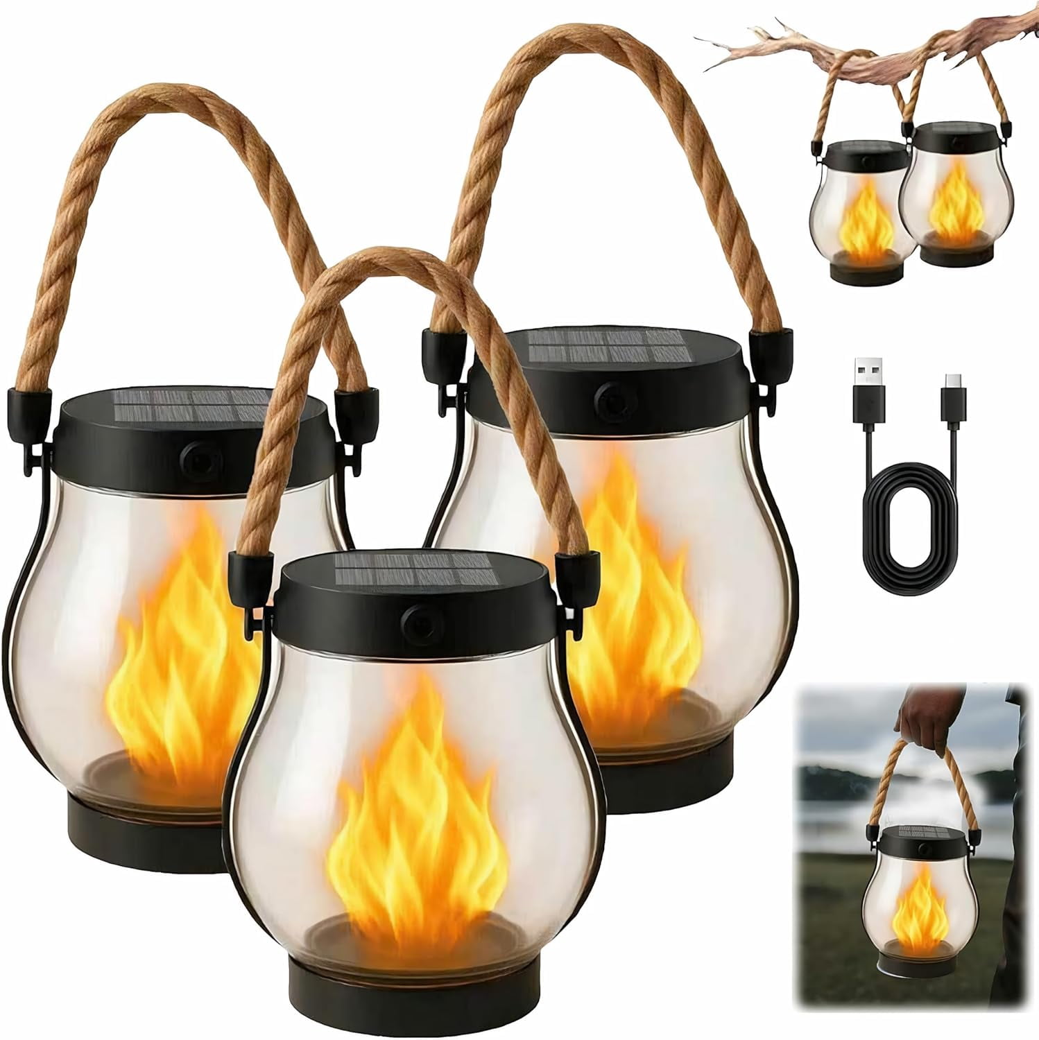 Kaliqo Solar Lantern Outdoor Lights Solar Lantern Waterproof Flickering ...