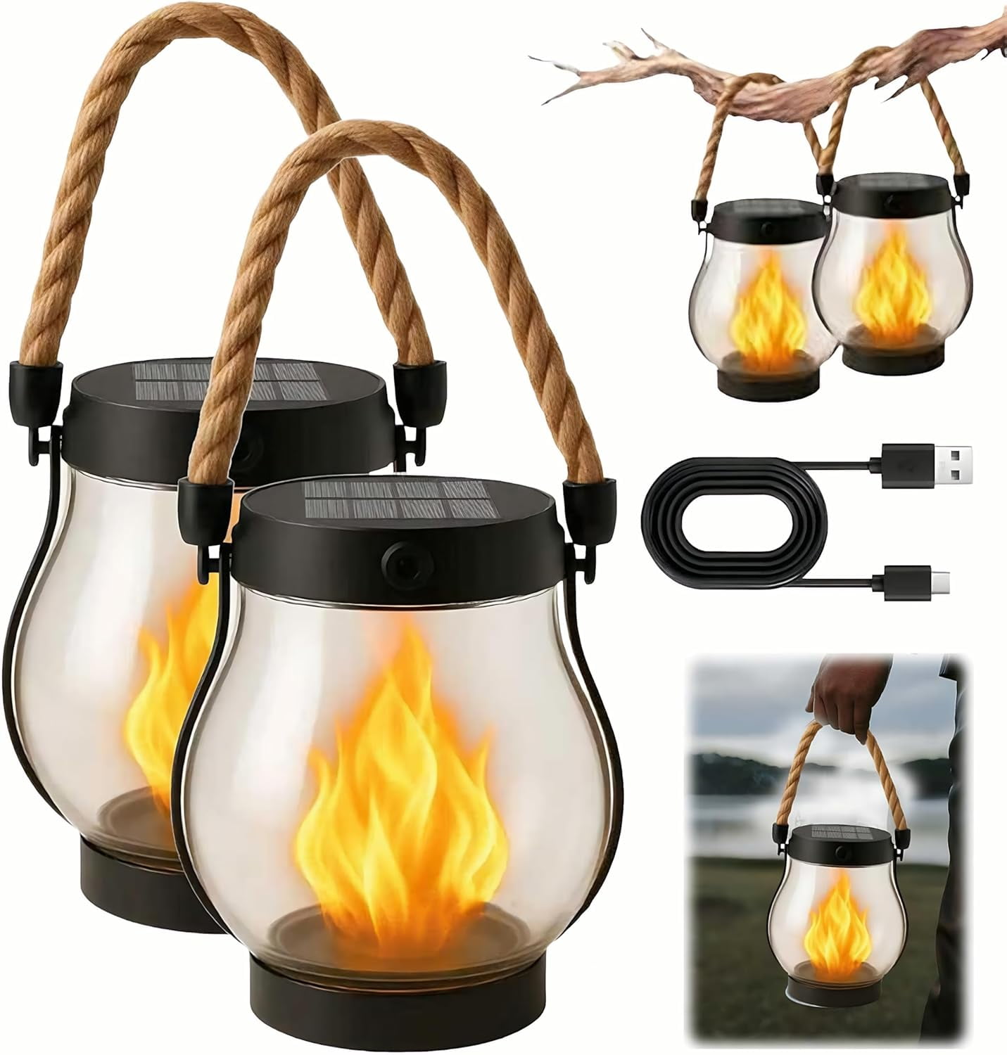 Kaliqo Solar Lantern Outdoor Lights Solar Lantern Waterproof Flickering ...