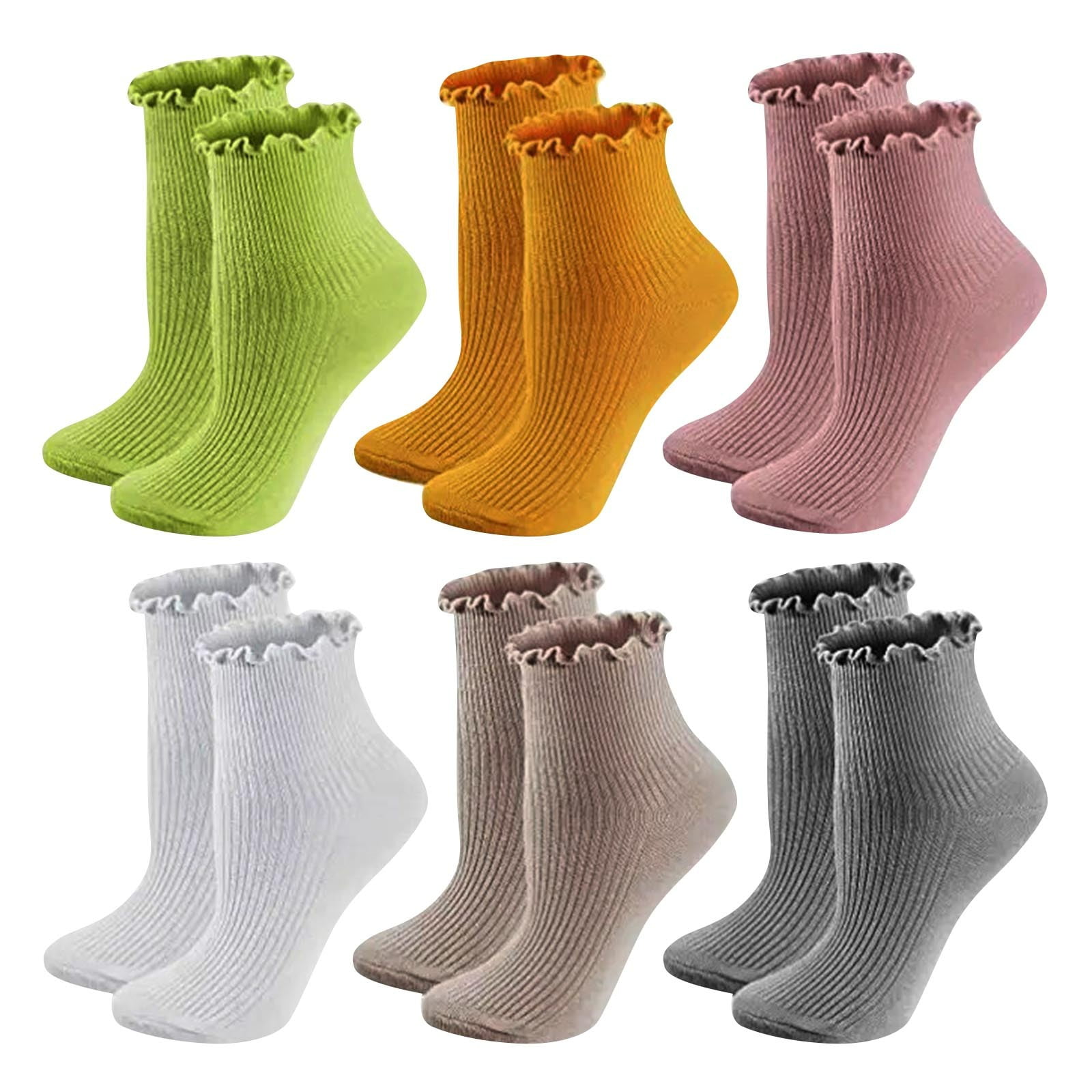Kaliqueen 6 Pack Ruffle Sock Woman Casual Cotton Frilly Breathable Cute ...