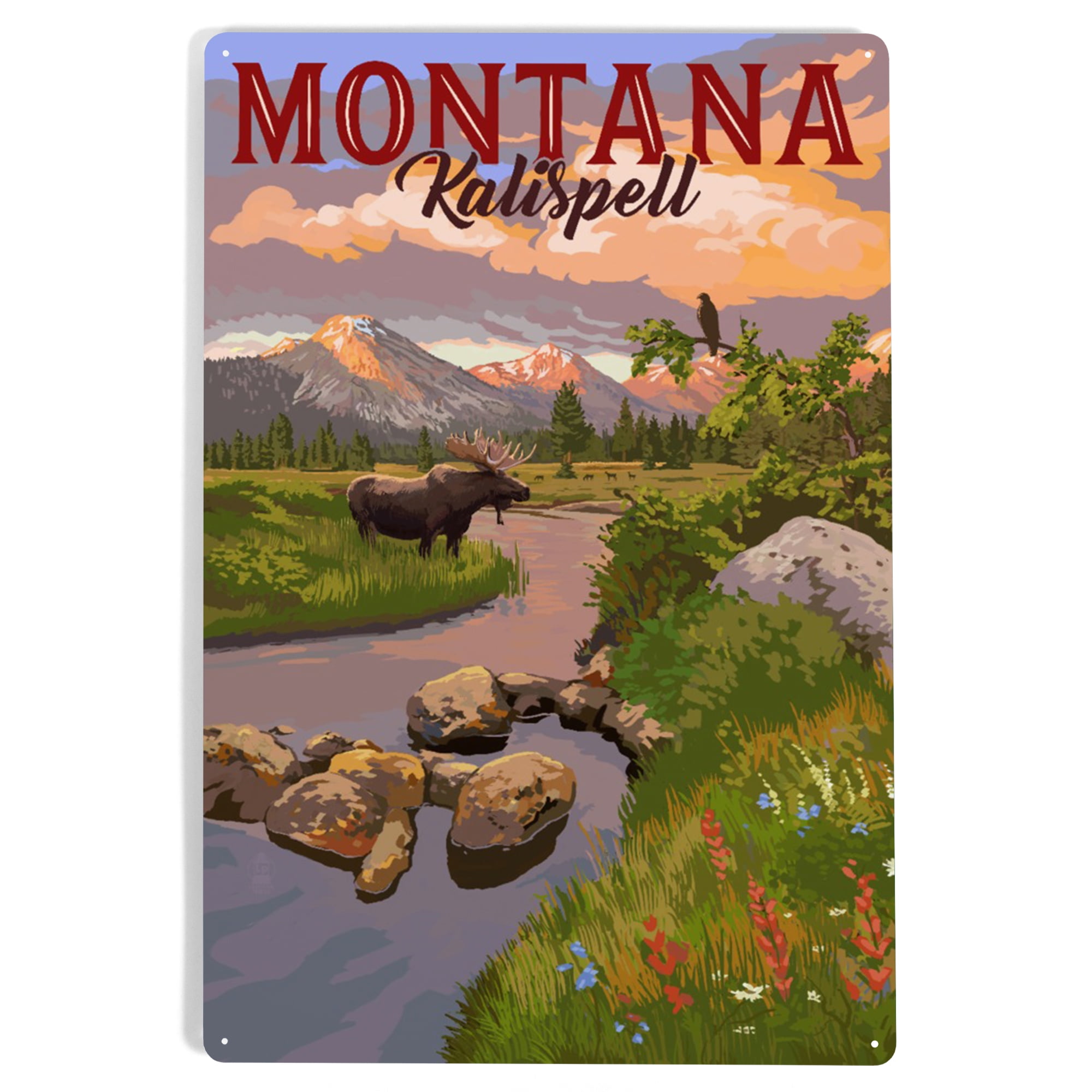 Kalispell, Montana, Moose and Mountain at Sunset (12x18 Aluminum Art ...