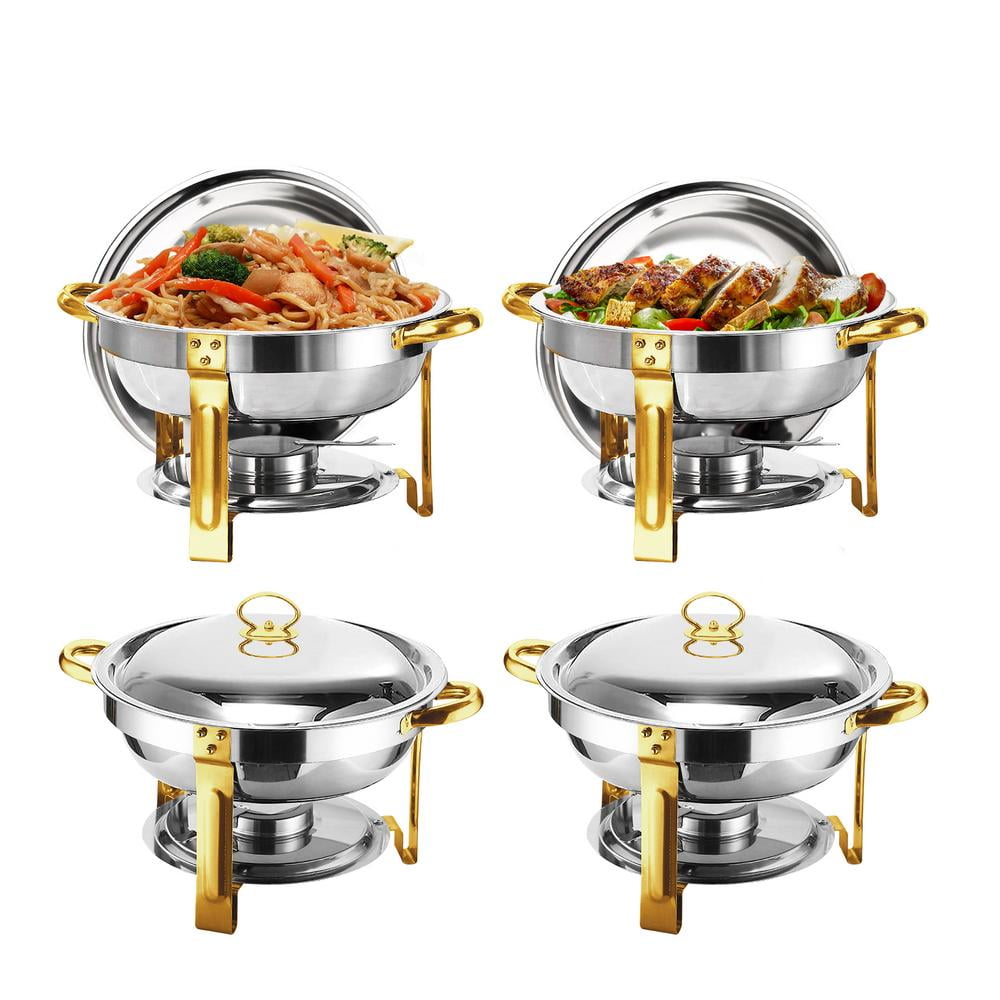 Kalkiam Buffet Chafing Set Set of 4 Round Buffet Set Stainless Steel ...