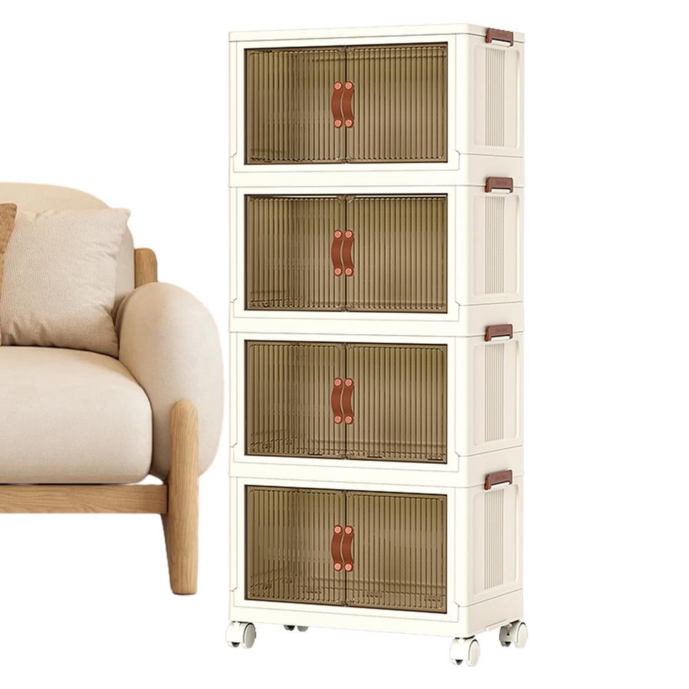Kalkiam Foldable Storage Bins 4-Layer Stackable Storage Cabinet White ...