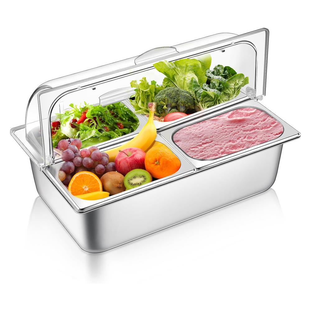 Kalkiam Fruit Tray with Lid 4 Pan Countertop Bar Dispenser Stainless ...