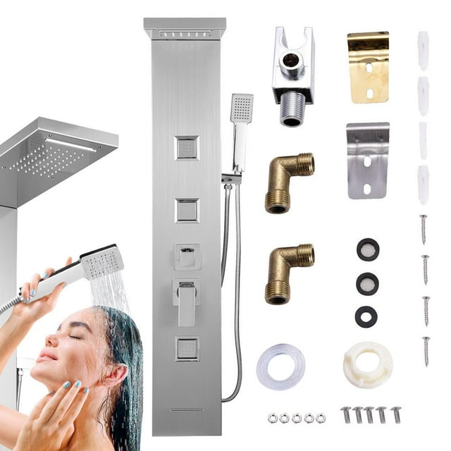 Kalkiam Shower Panel Tower System Faucet Rain Massage System with Body Jets Rainfall Waterfall ...