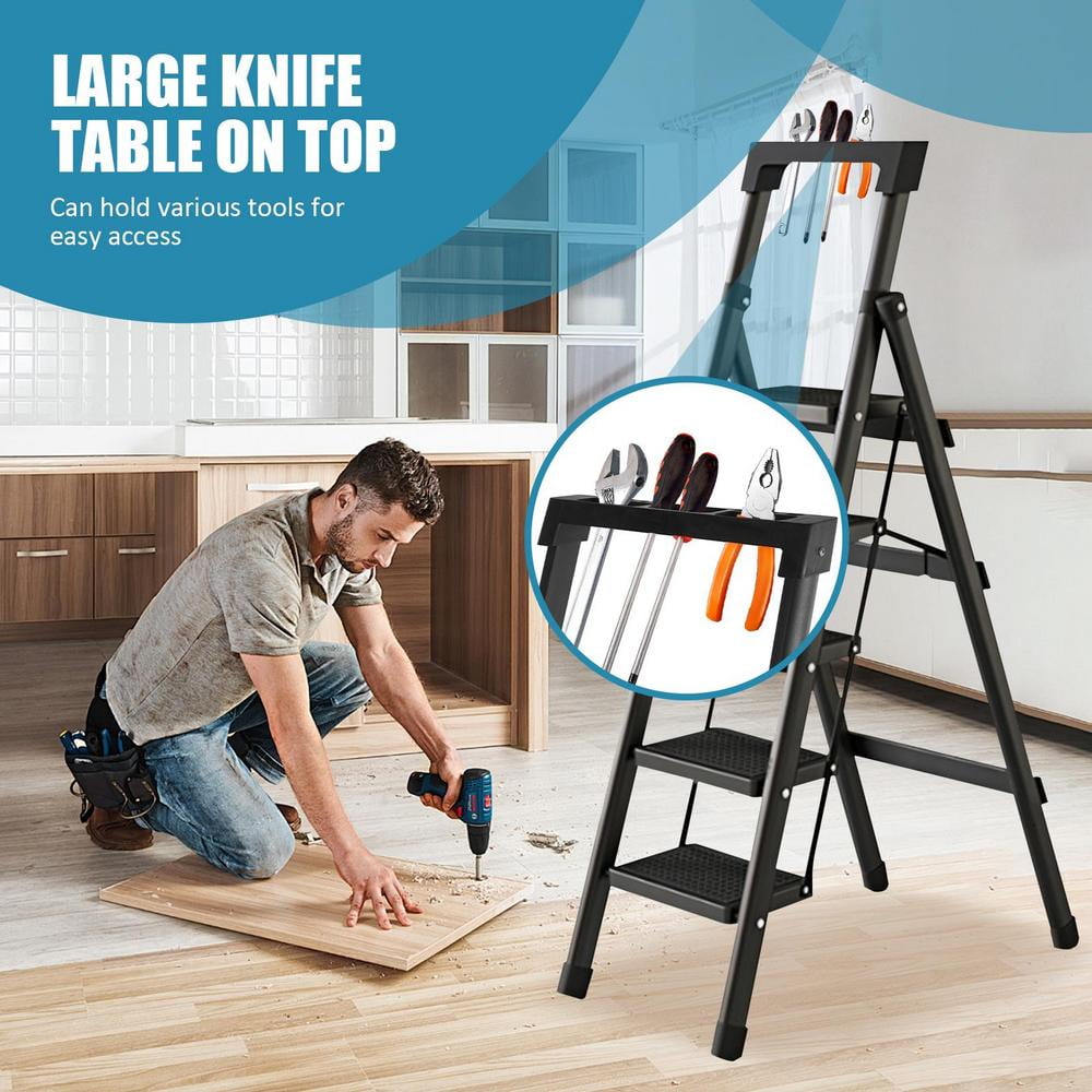 Kalkiam Step Stool Ladder Multifunctional Foldable 5 Step Ladder Black ...