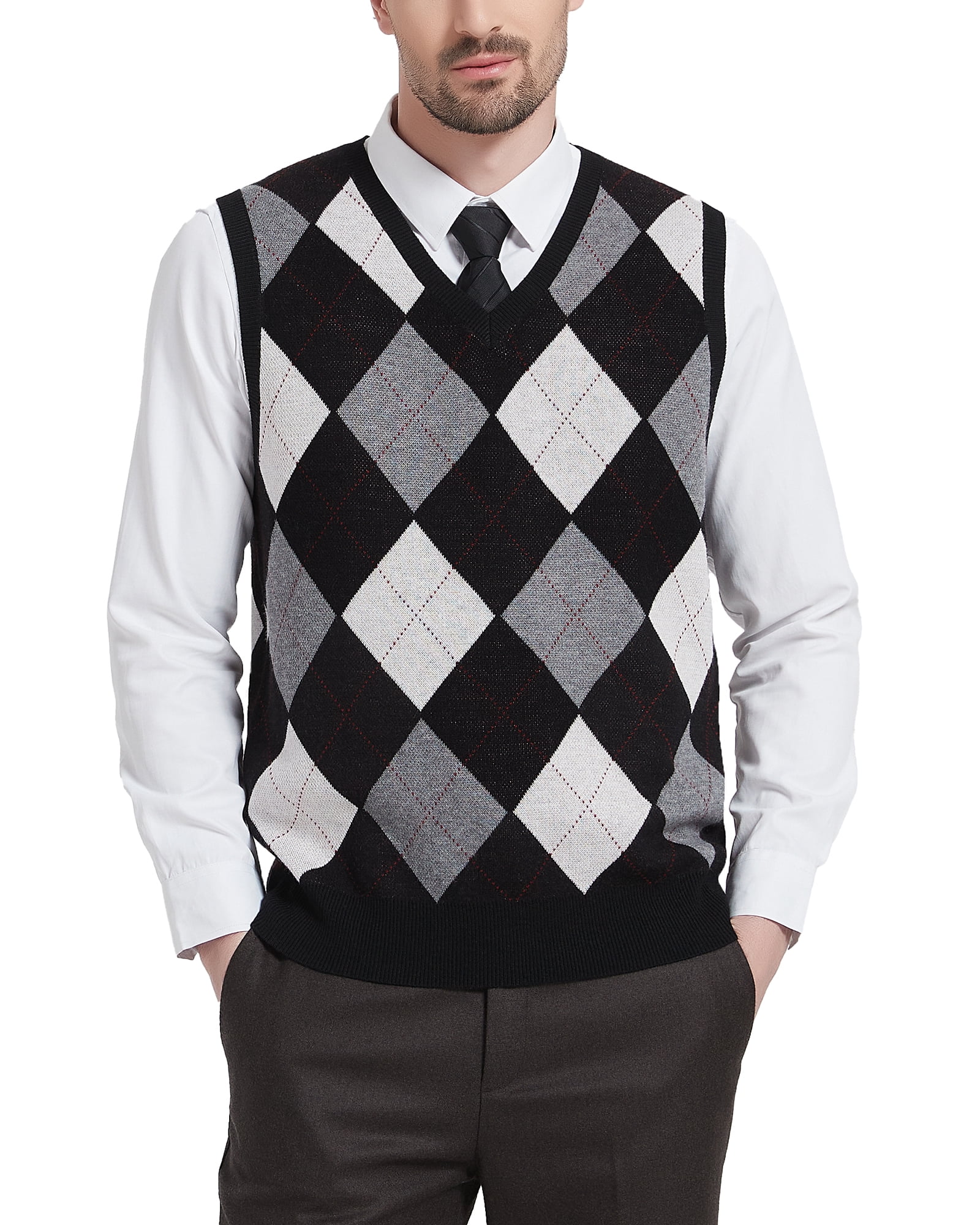 Kallspin Men's Argyle Vest Sweater Wool Blend V-Neck Sleeveless ...