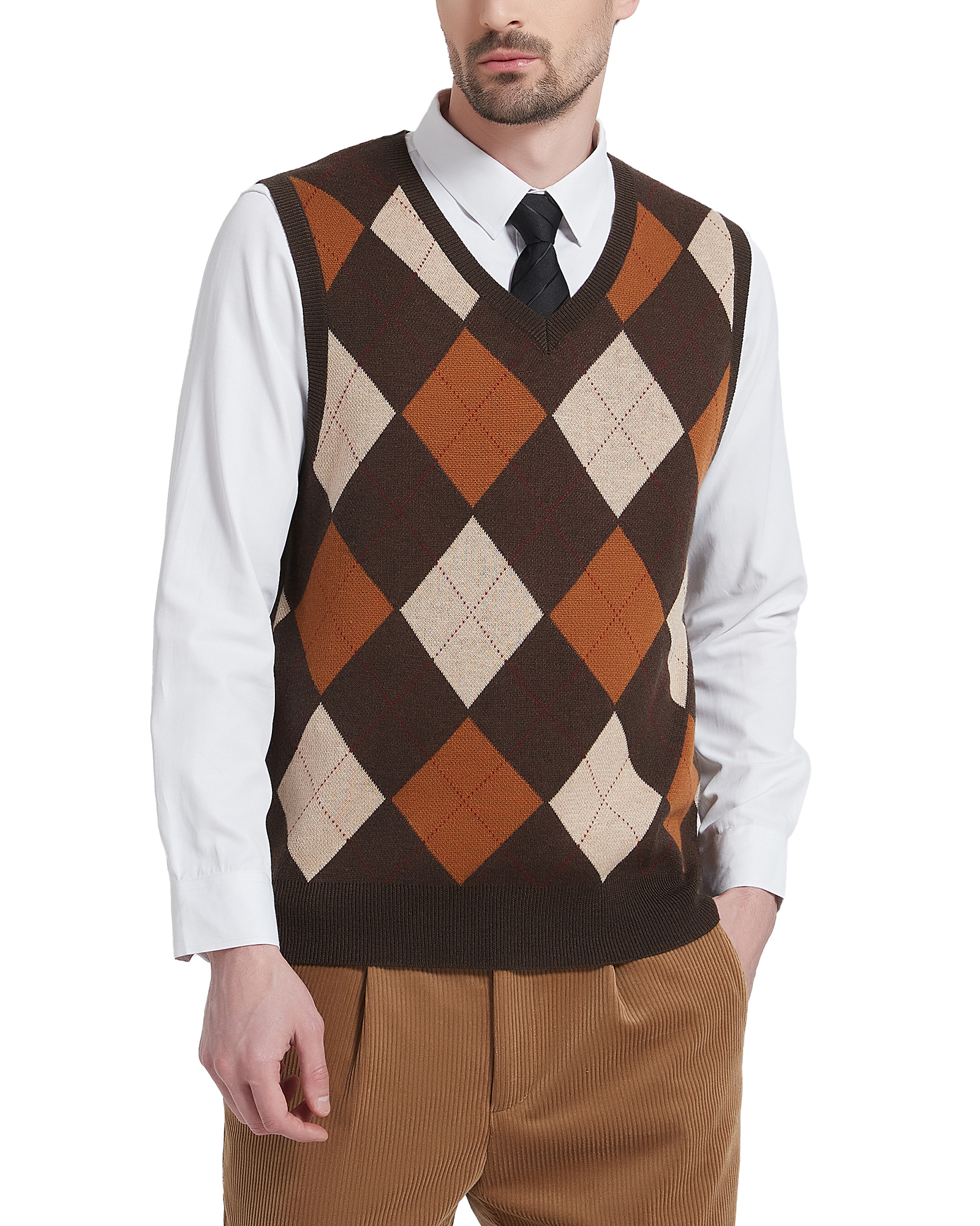 True Rock Men's Argyle V-Neck Sweater Vest (Navy/Tan/Blue, X-Large ...