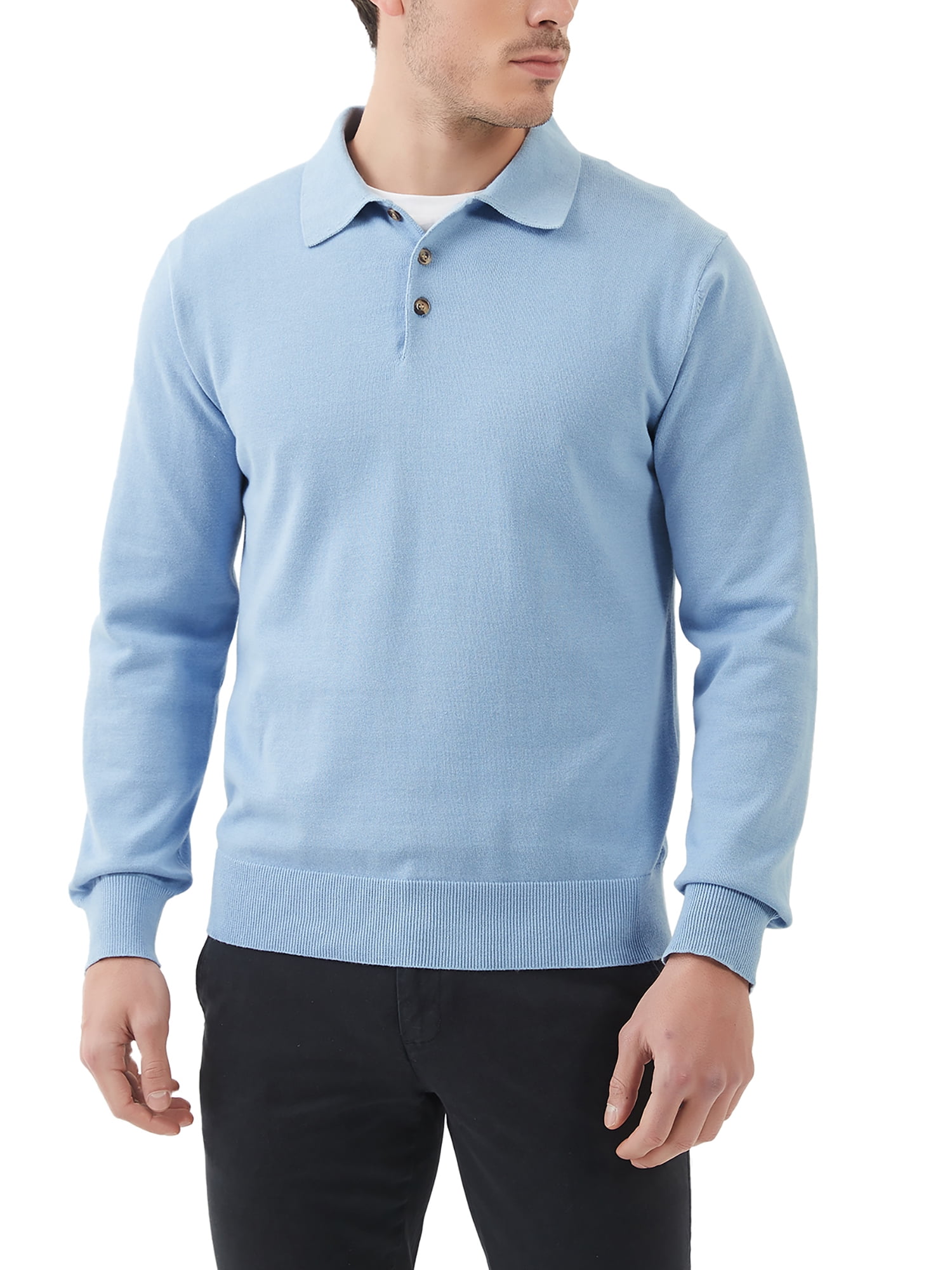Kallspin Men's Cotton Knit Polo Sweater Business Casual Long Sleeve ...