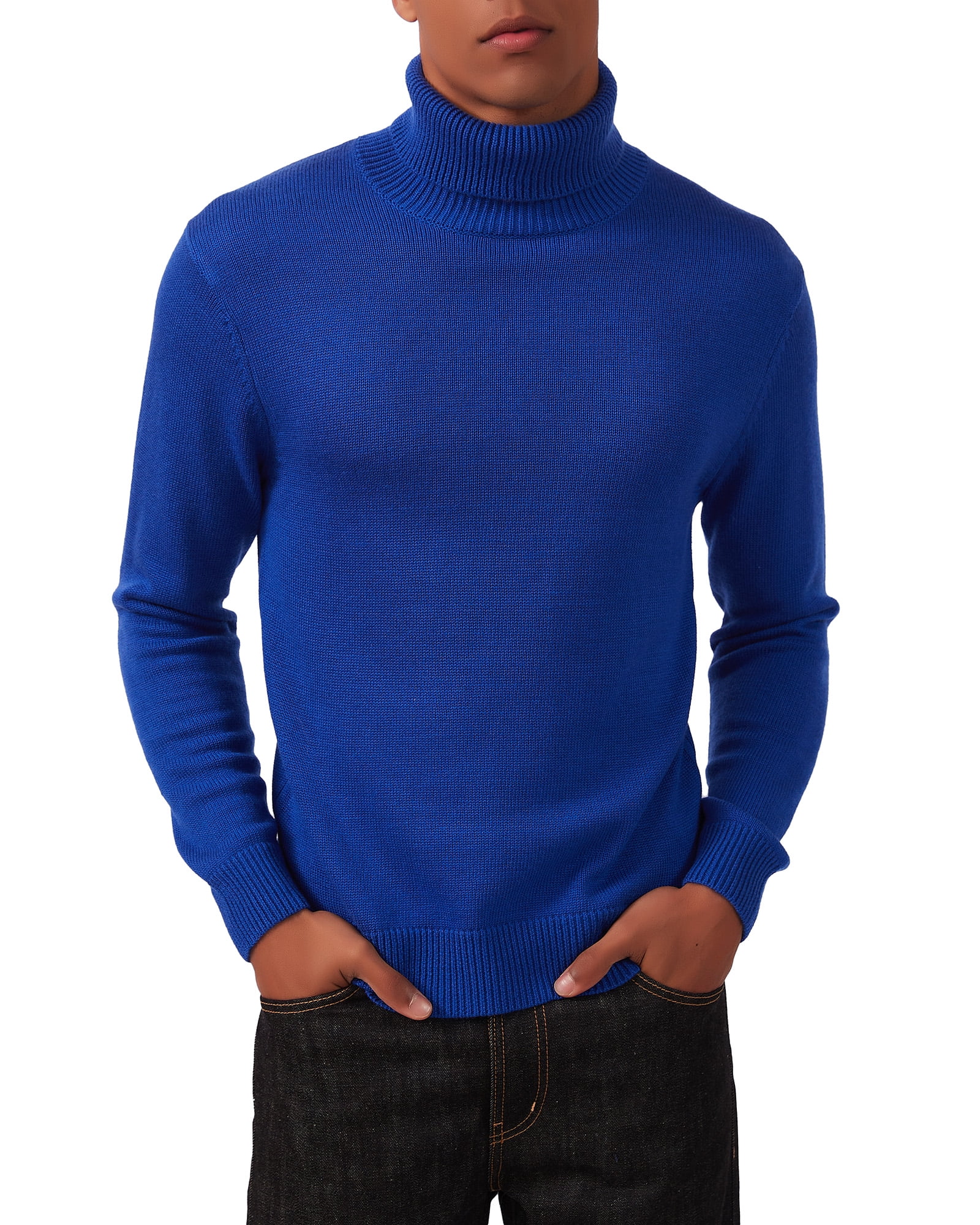Kallspin Men's Wool Blend Turtle Neck Midweight Pullover Sweaters(Royal ...