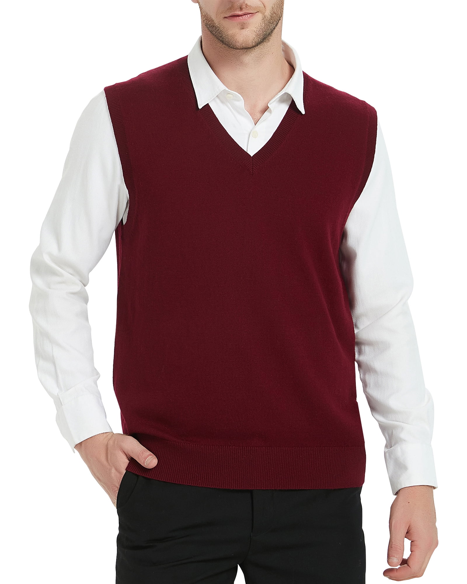 Kallspin Men's Vest Sweater Wool Blend Lightweight V Neck Sleeveless ...