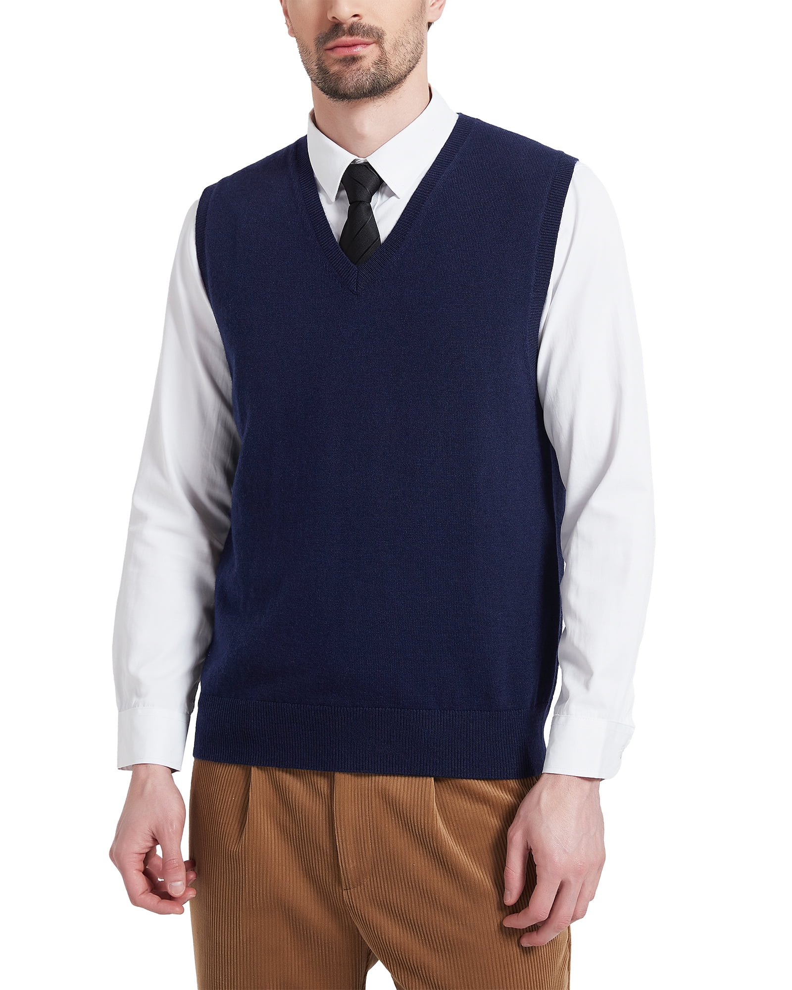 Kallspin Men's Vest Sweater Wool Blend Lightweight V Neck Sleeveless ...