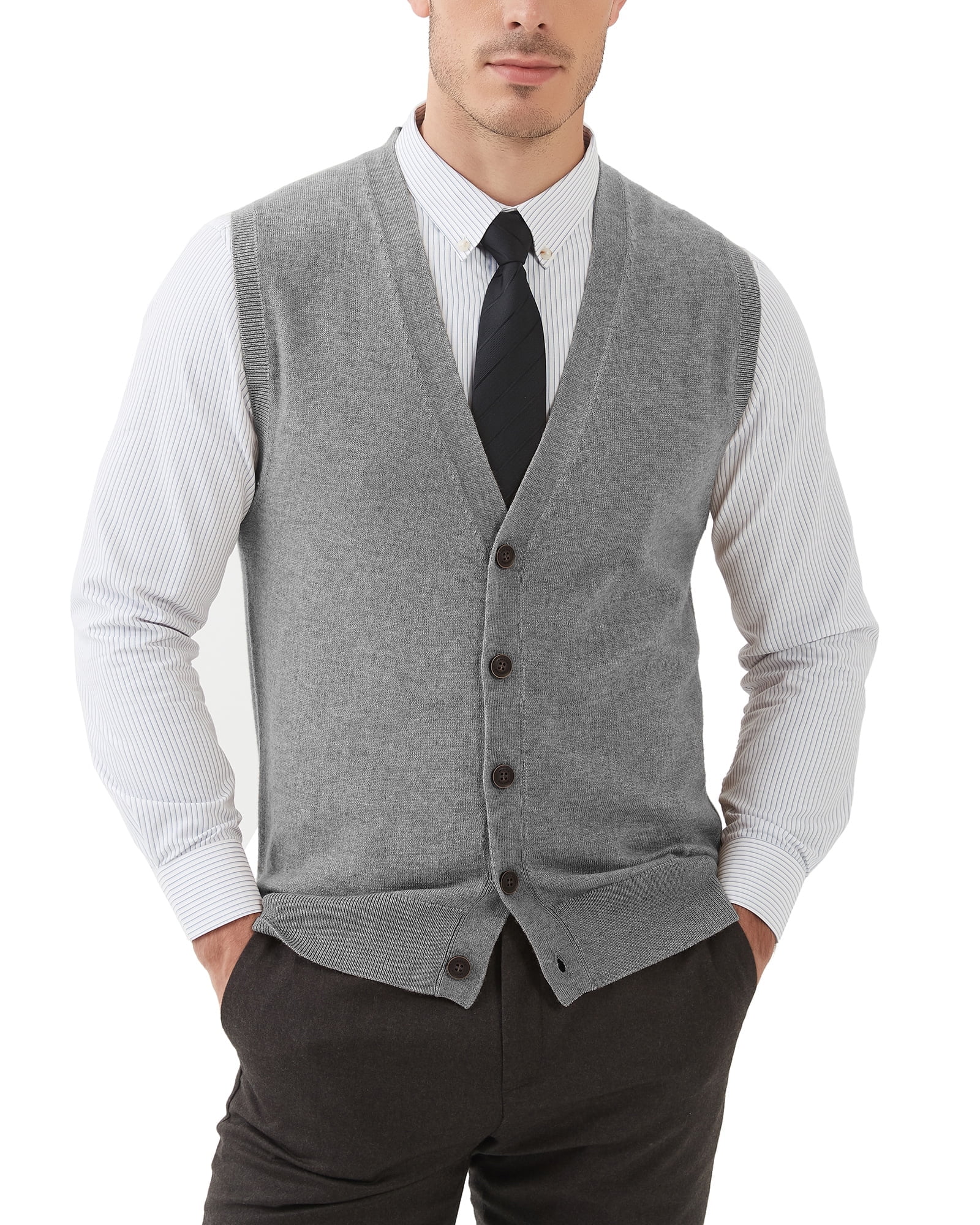 Kallspin Men's Vest Sweater Wool Blended V Neck Sleeveless Button ...