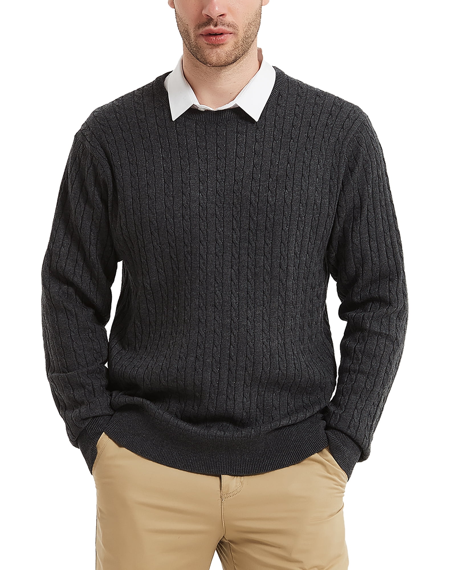 Kallspin Men’s Wool Blend Crew Neck Cable-Knit Pullover Sweaters ...