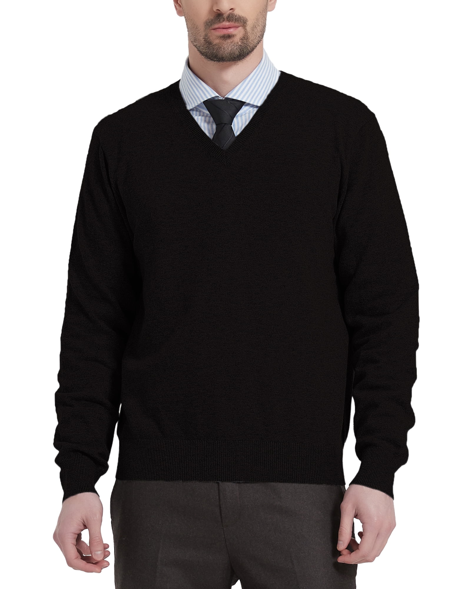 Kallspin Men’s Wool Blend Relaxed Fit V-Neck Long Sleeve Pullover ...