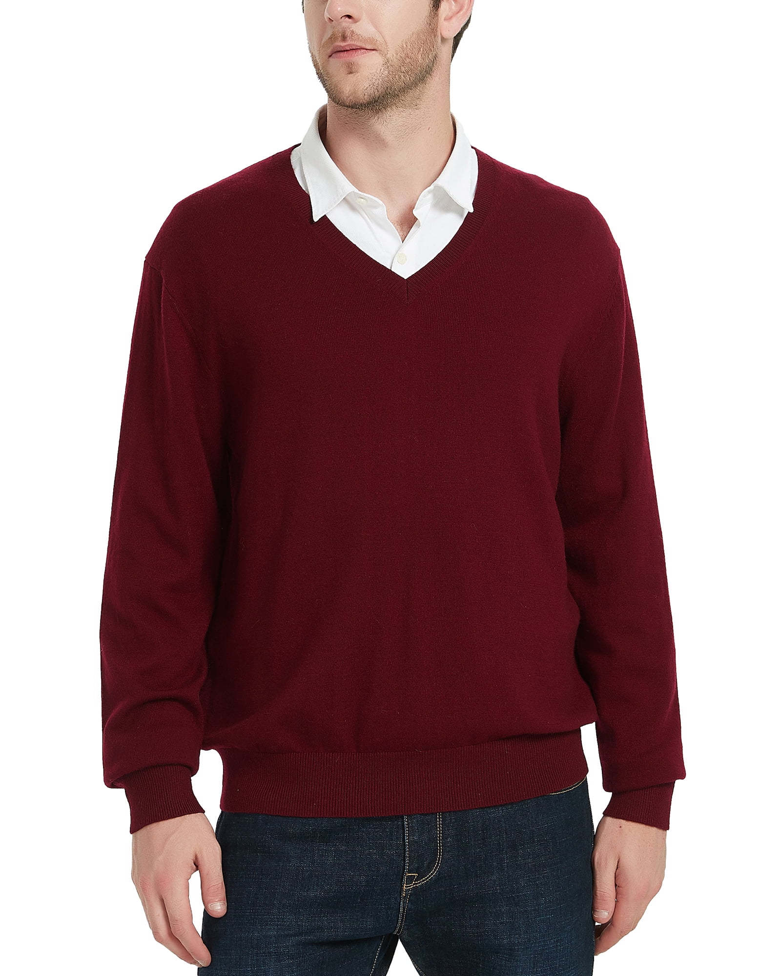 Kallspin Men’s Wool Blend Relaxed Fit V-Neck Long Sleeve Pullover ...