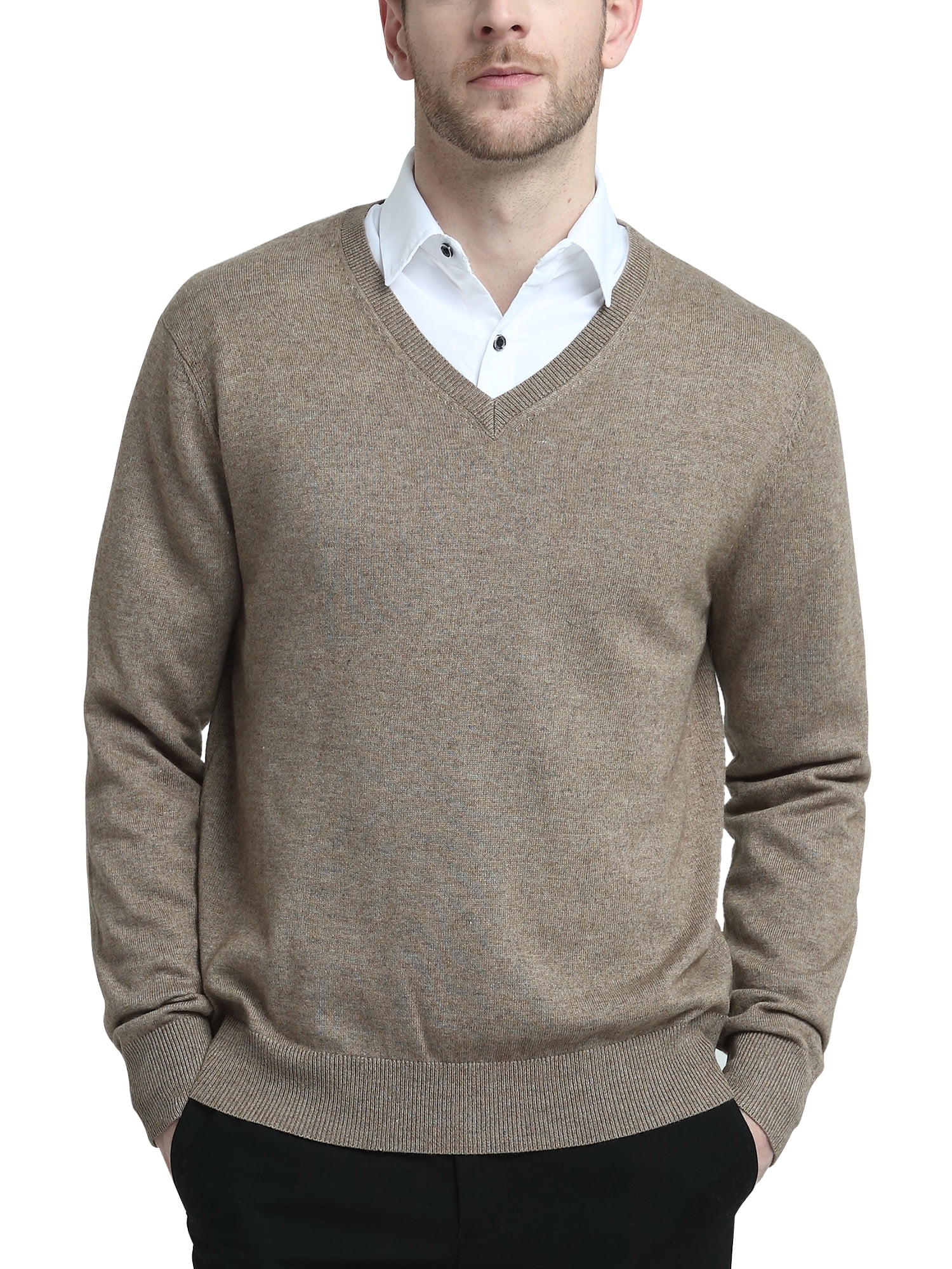 Kallspin Men’s Wool Blend Relaxed Fit V-Neck Long Sleeve Pullover ...