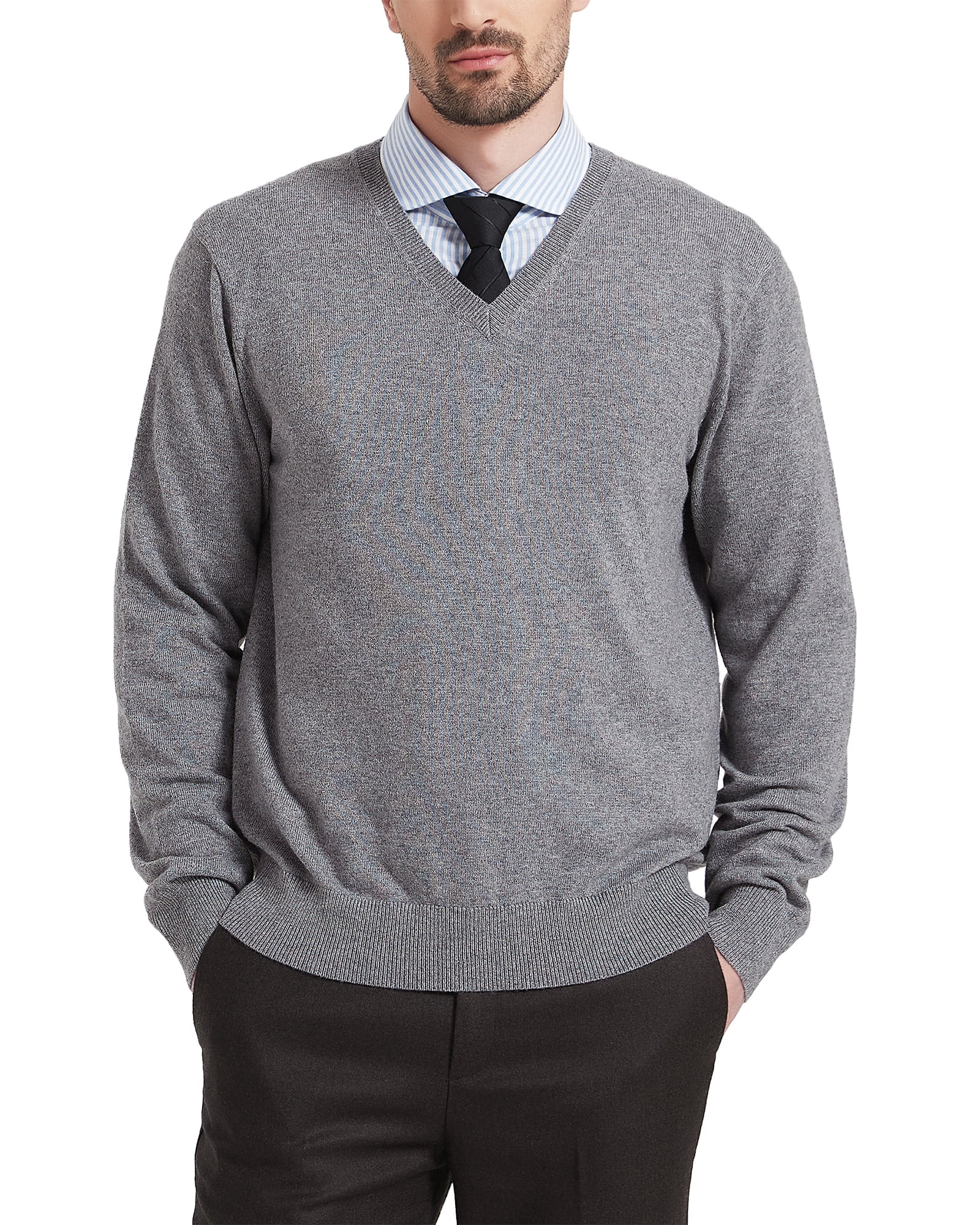 Kallspin Men’s Wool Blend Relaxed Fit V-Neck Long Sleeve Pullover ...