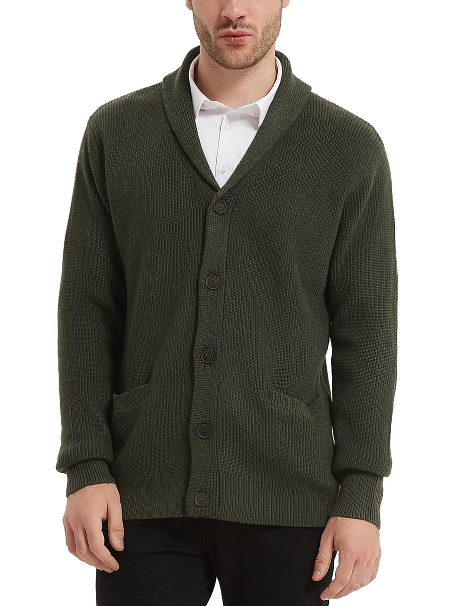 Kallspin Men's Wool Blend Shawl Collar Cardigan Sweater Button Down ...
