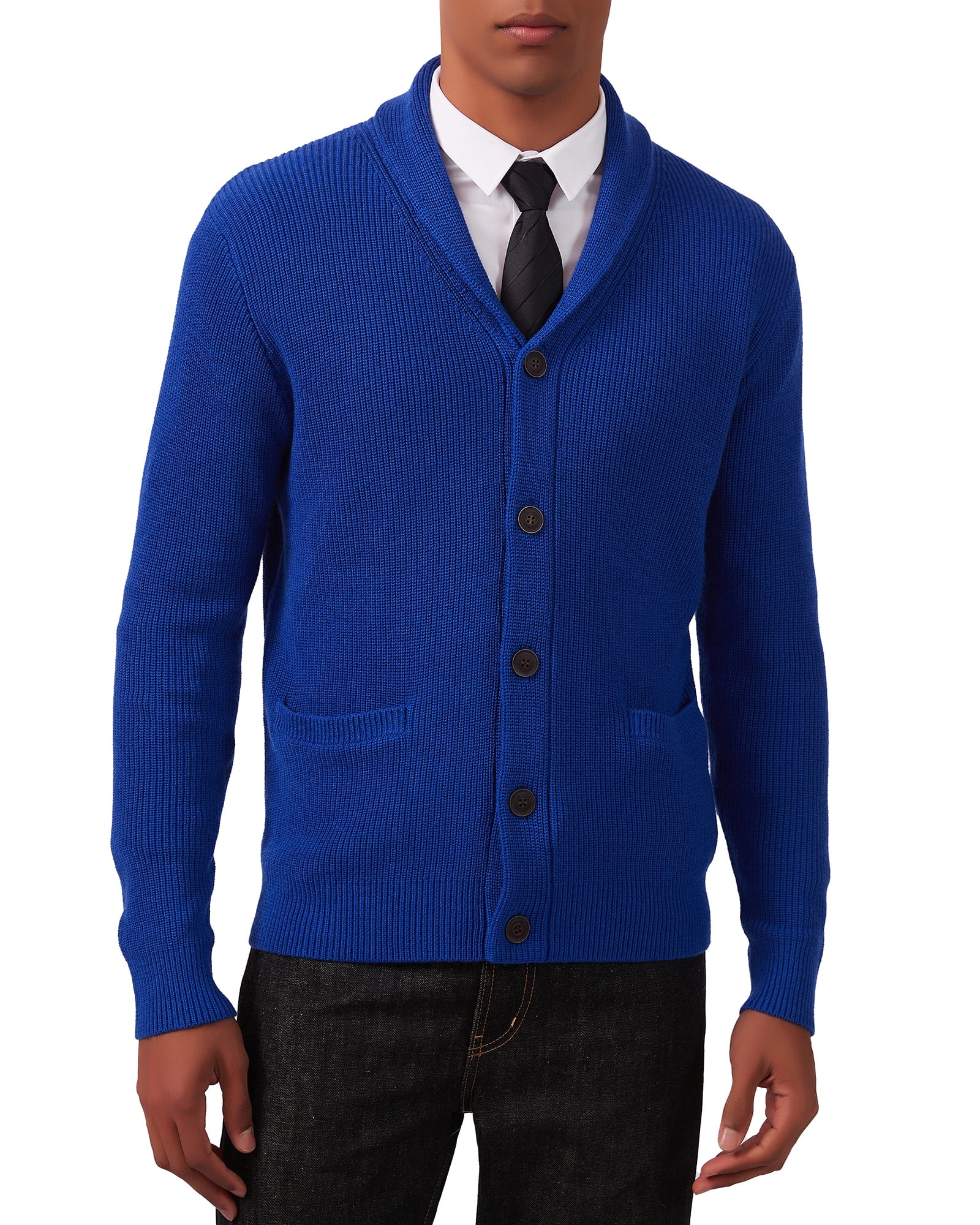 Kallspin Men's Wool Blend Shawl Collar Cardigan Sweater Button Down ...