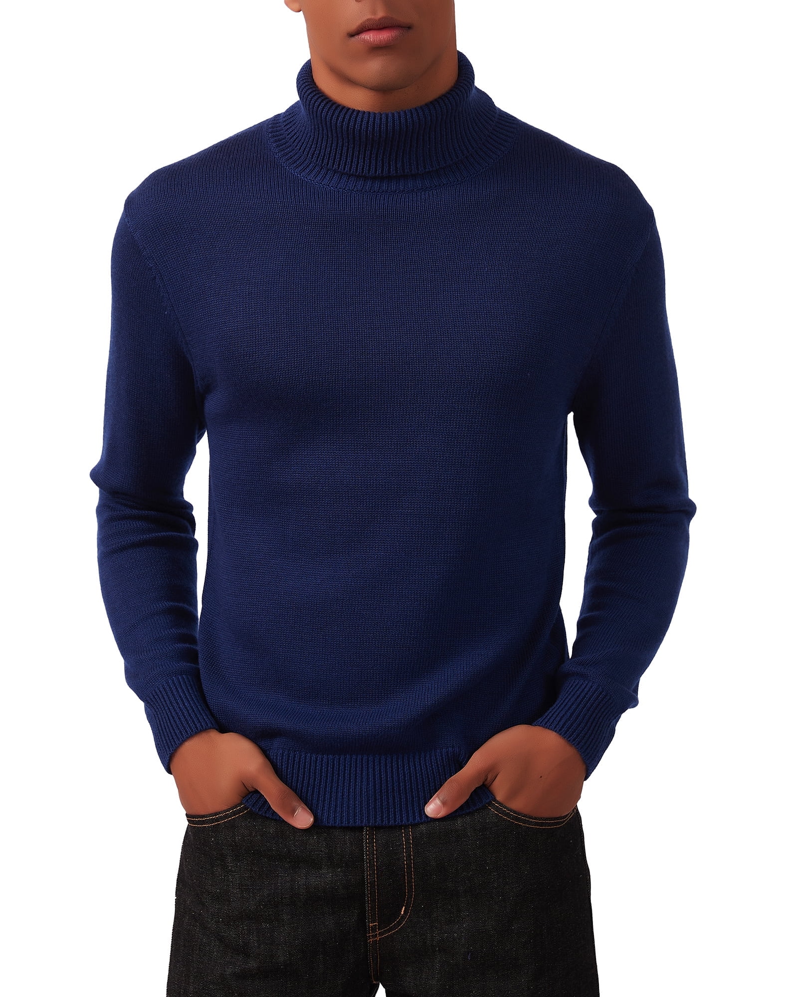 Kallspin Men’s Wool Blend Turtle Neck Midweight Pullover Sweaters(Navy ...