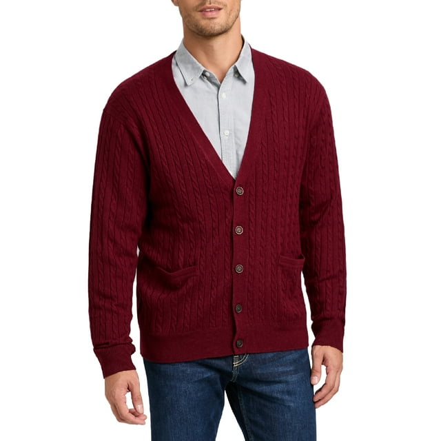 Kallspin Men’s Wool Blend V-Neck Cable-Knit Cardigans Sweaters ...
