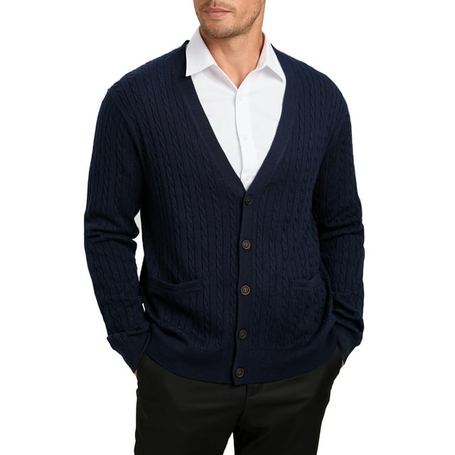 Kallspin Men’s Wool Blend V-Neck Cable-Knit Cardigans Sweaters (Navy Blue, 3X-Large) - Walmart.com