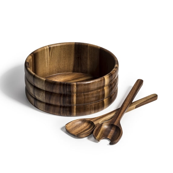 Kalmar Home 10 Inch Large Acacia Wood Salad Bowl with 2 Server Tong ...
