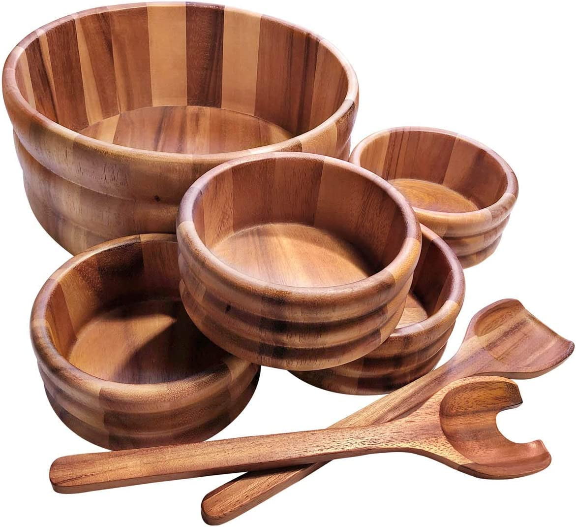 Kalmar Home 7 Piece - Extra Large Wooden Salad Bowl with 4 Individual ...