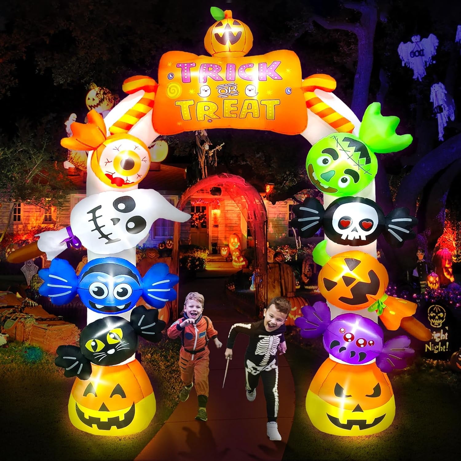 Kalolary 10FT Inflatable Candy Ghost Pumpkin Archway with Built-in ...