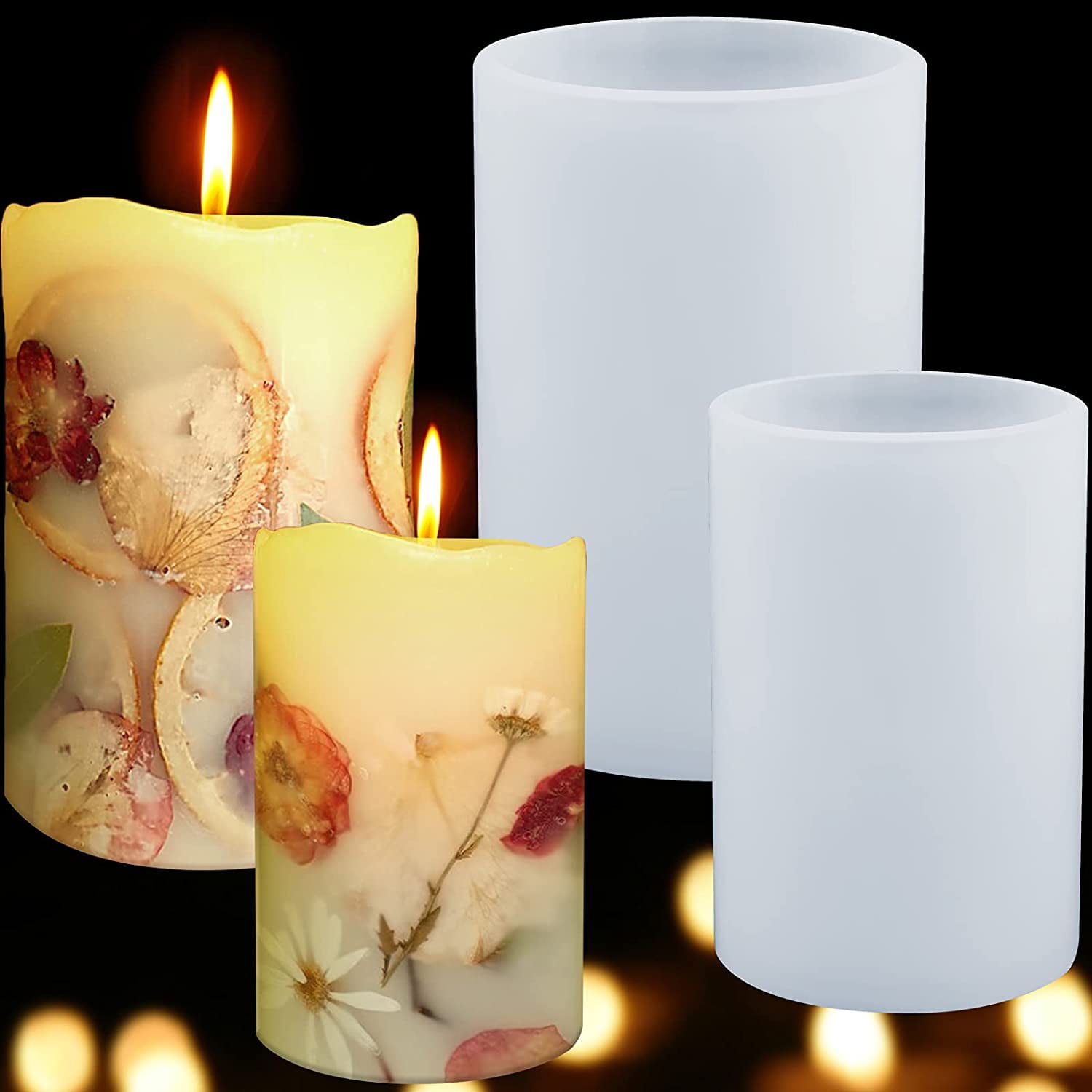 Kalolary 2 Pcs Cylinder Candle Molds for Candle Making, Pillar Candle ...