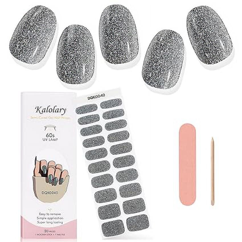 Kalolary 20PCS Gel Nail Wraps, Glitter Gray Full Fingernail Stickers ...